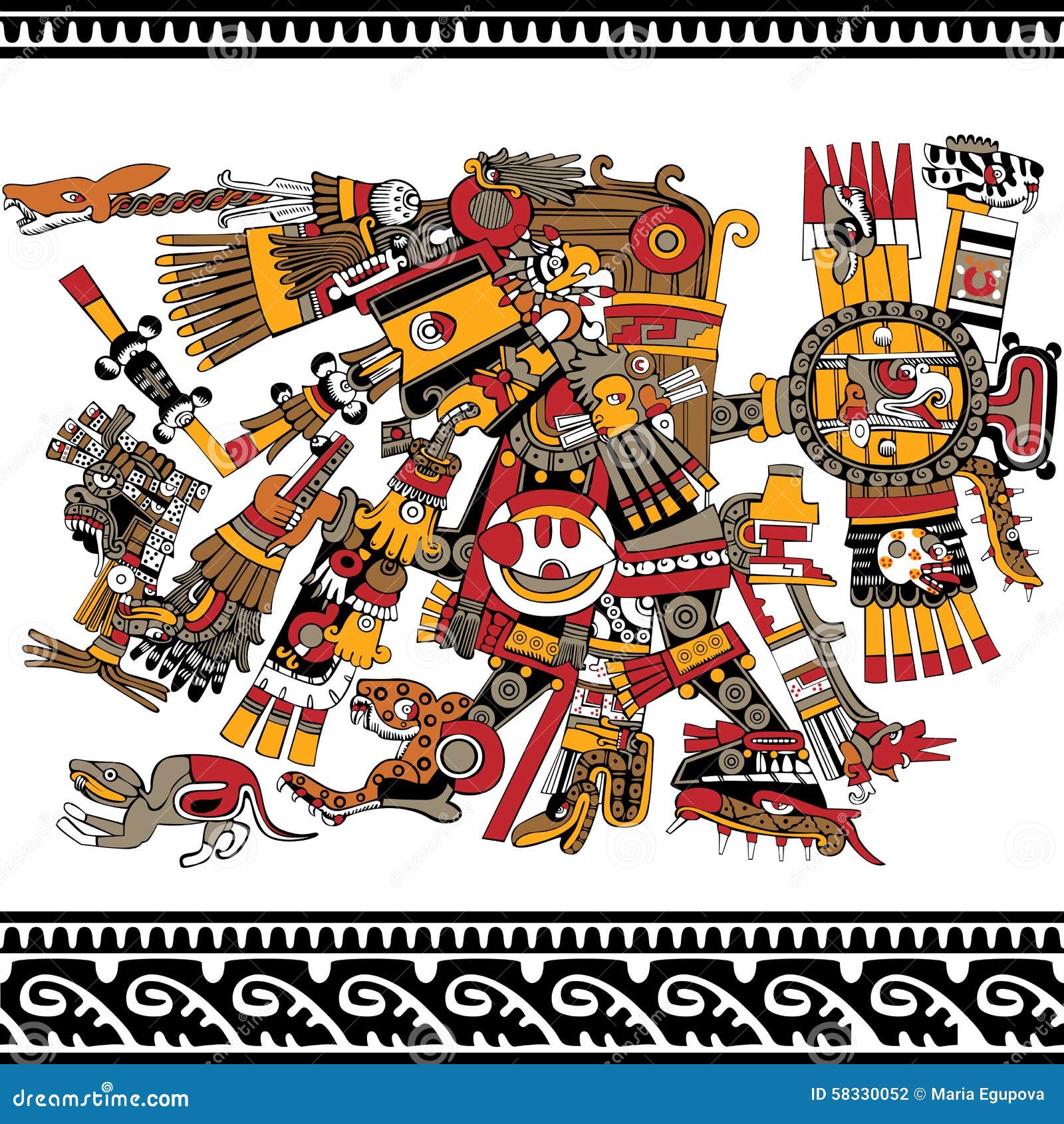 Azteco antico Dio illustrazione vettoriale. Illustrazione di codice ...