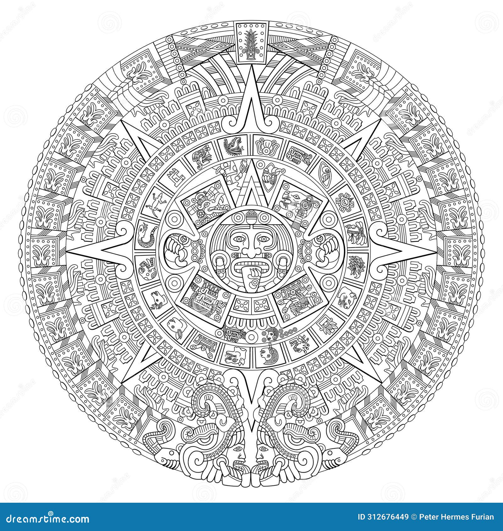 Tonatiuh, The Fifth Sun Or Nahui Ollin, An Aztec Sun God Cartoon Vector ...