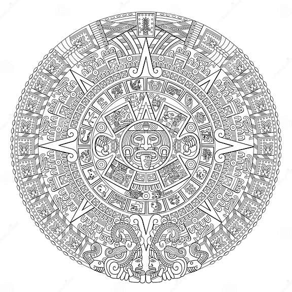 Aztec Sun Stone with the Solar Deity Tonatiuh and Year of the Fifth Sun ...