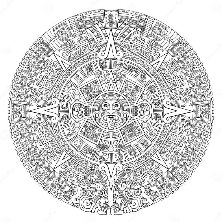 Aztec Sun Stone with the Solar Deity Tonatiuh and Year of the Fifth Sun ...