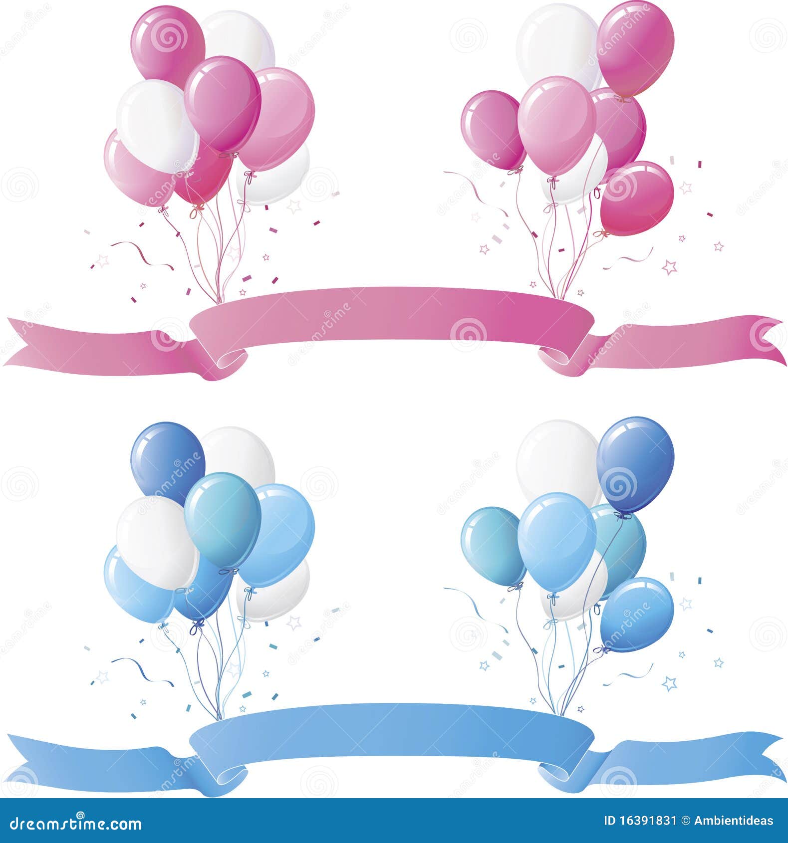 Azul De Bebé Y Globos Rosados Ilustración del Vector - Ilustración de ...