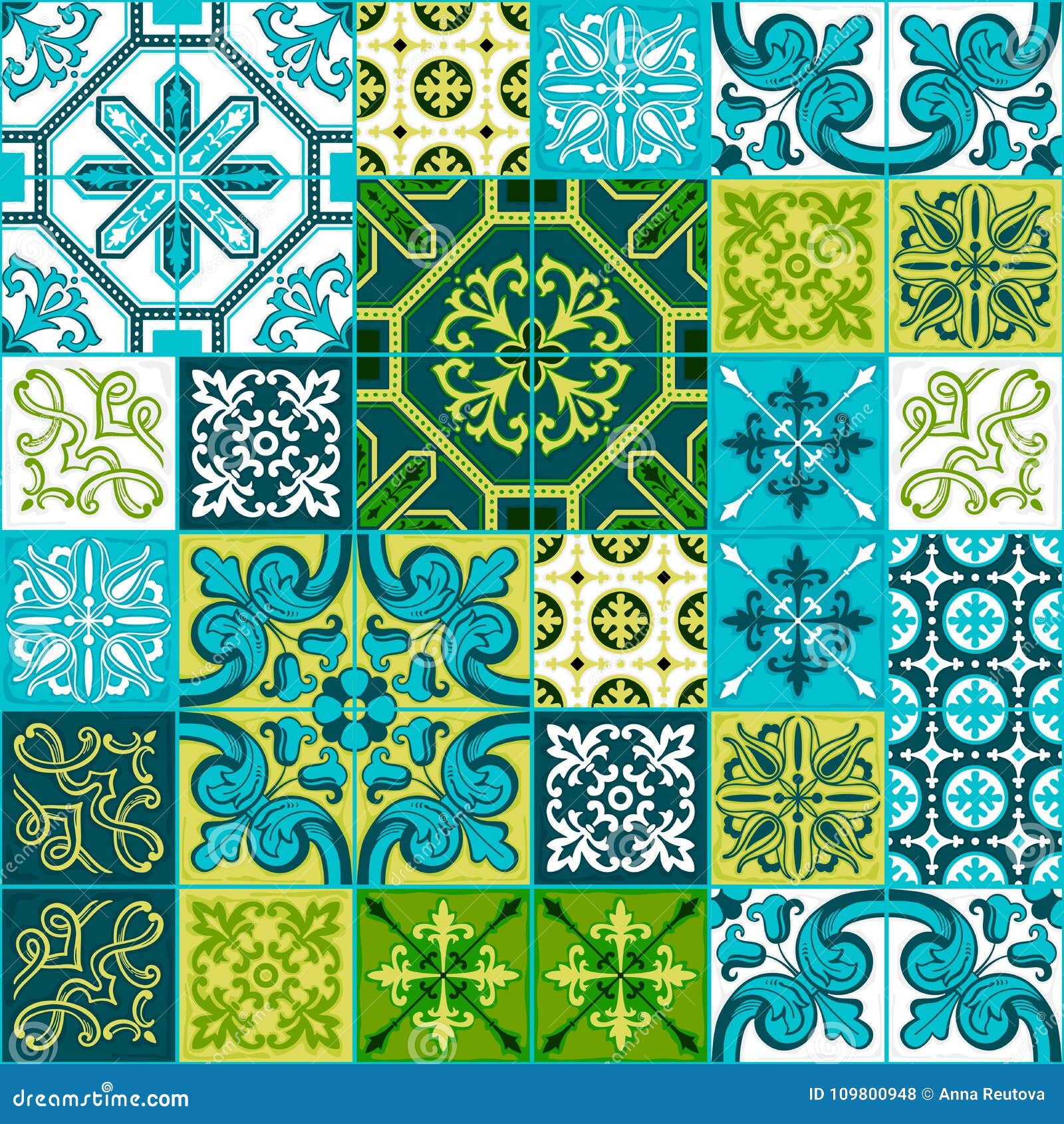 Azulejo Pattern Patchwork, Traditional Tile Ornament Stock Vector ...