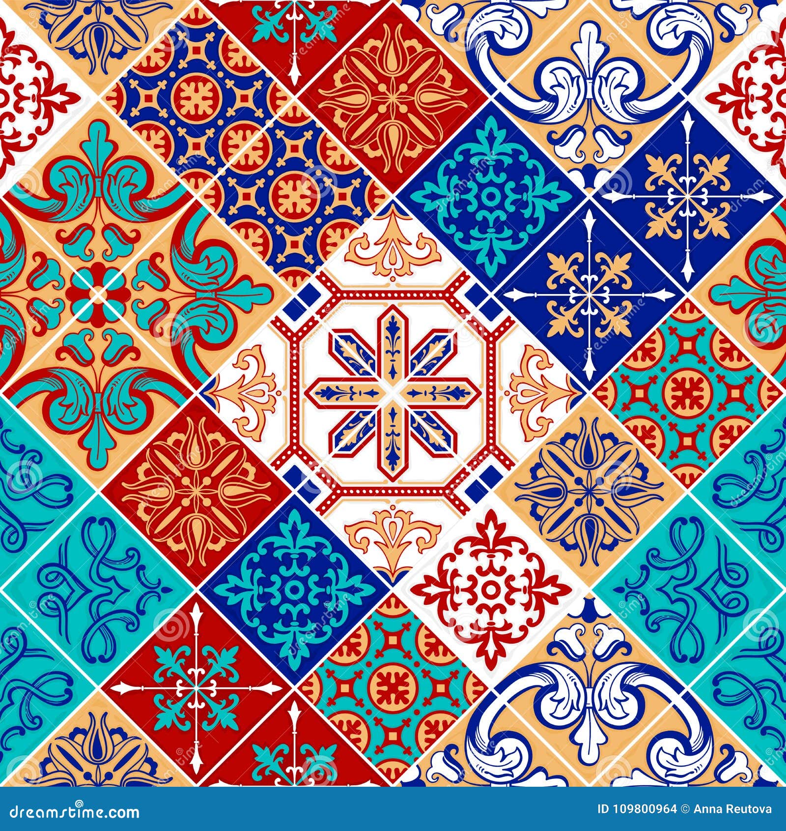 Azulejo Pattern Patchwork, Traditional Tile Ornament Stock Vector ...
