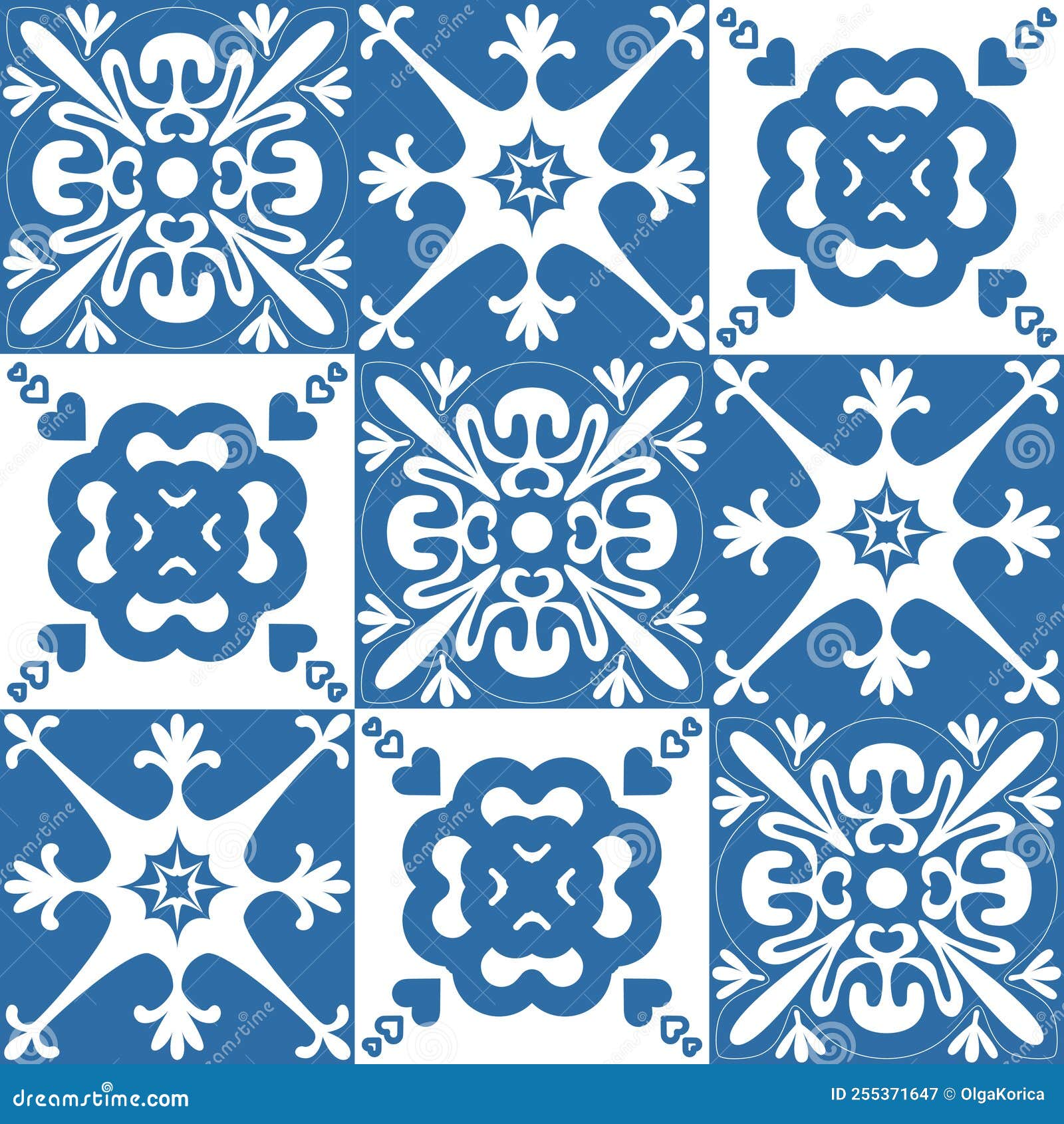 Azulejo Tile Seamless Pattern for Decor, Vector Illustration Traditional Spanish Portuguese ...