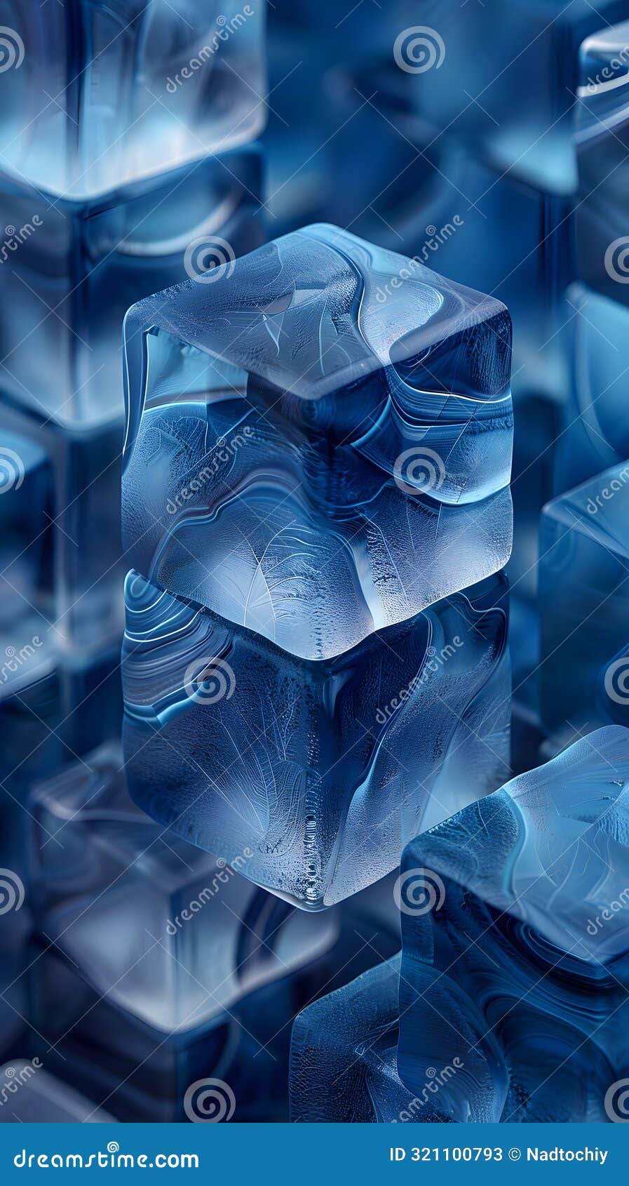 Azure Liquid Stacked in a Pattern, Resembling Electric Blue Ice Cubes ...