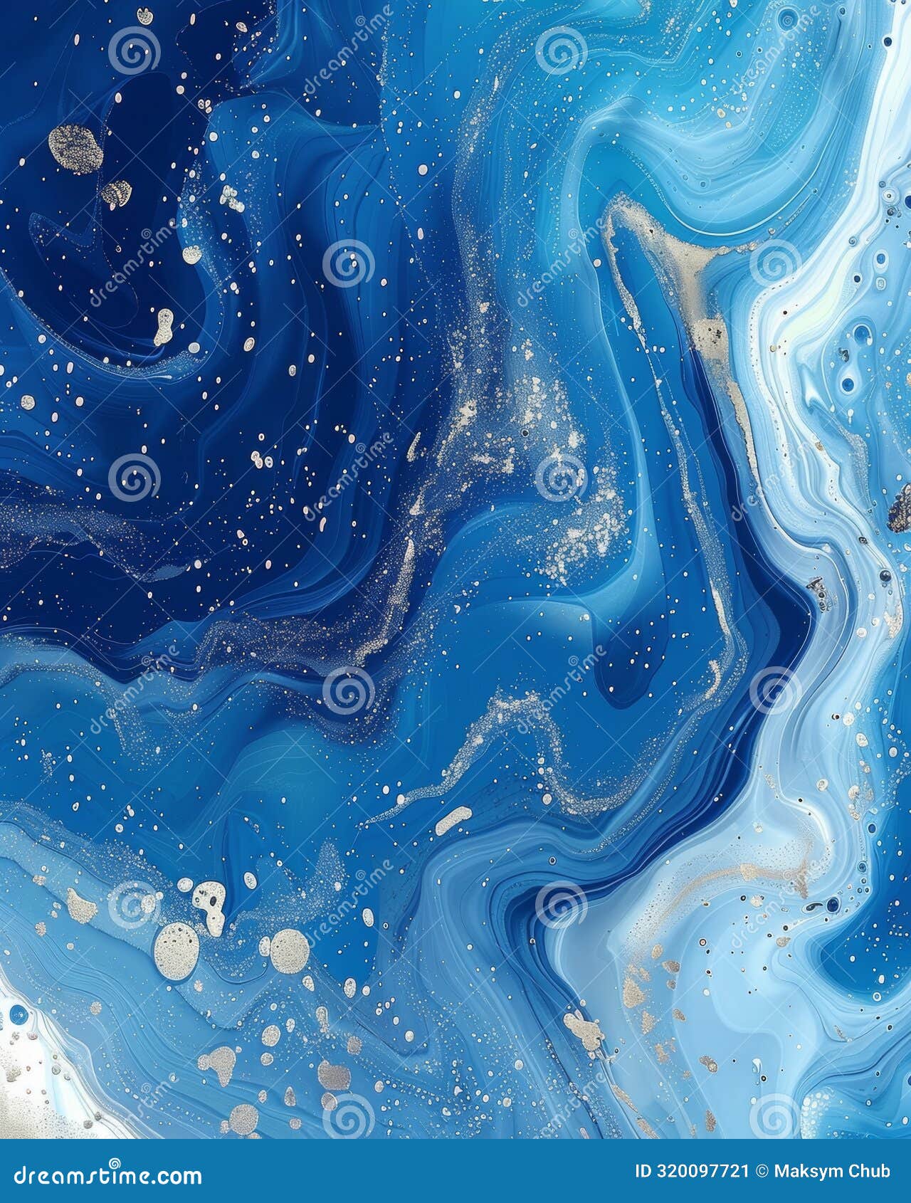 Azure Marble with Silver Swirling Eddies and Ice Crystal Patterns ...