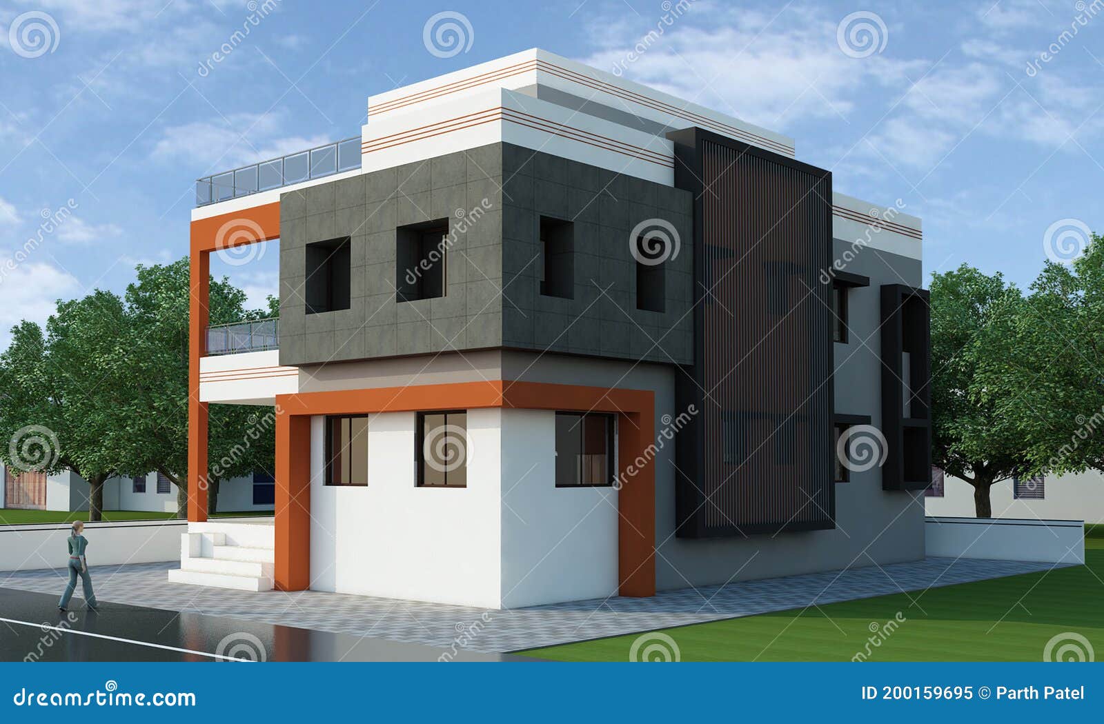 Bâtiment 3d Duplex Moderne Avec Balcon Illustration Stock ...