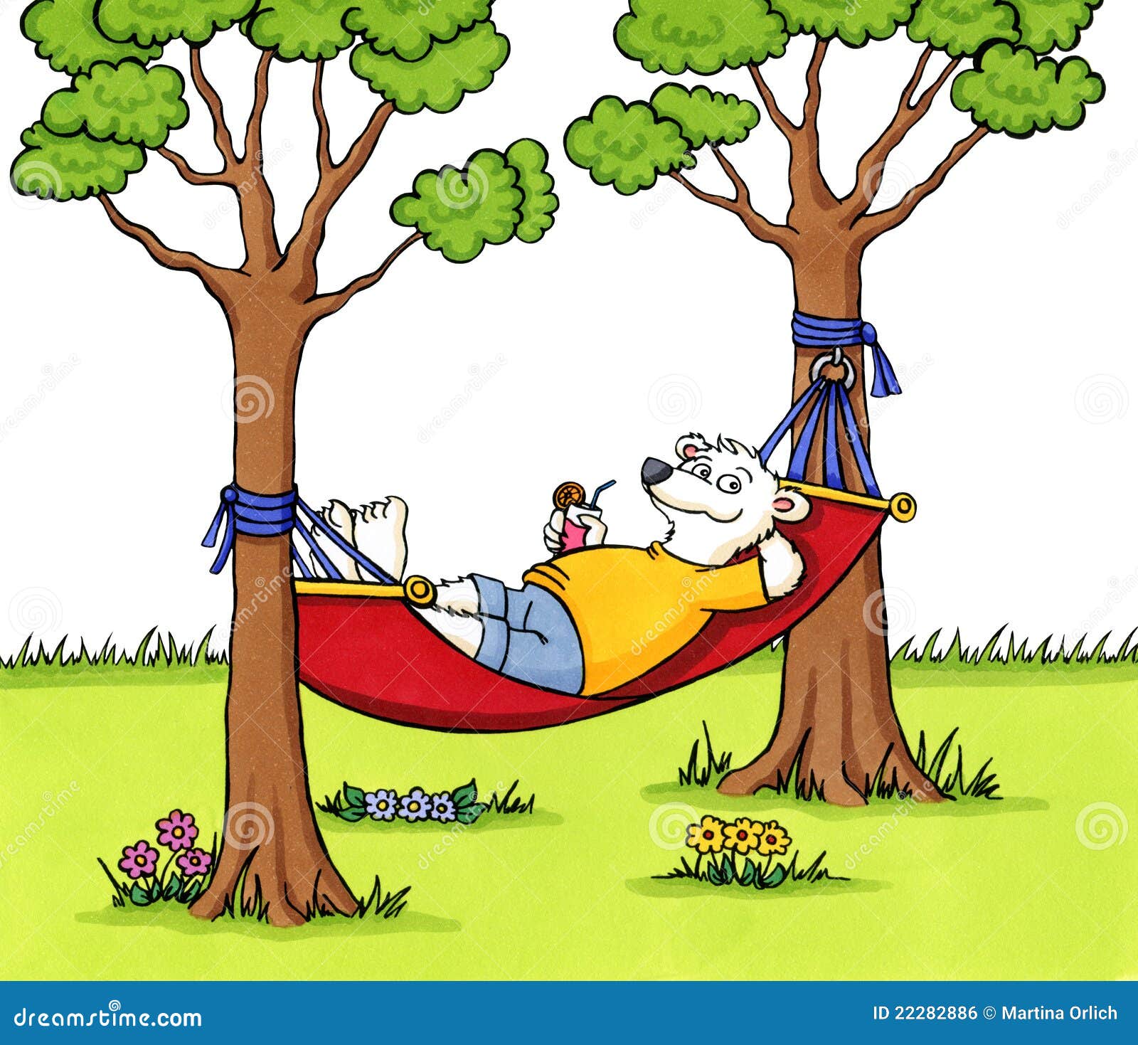 Bär, der in einer Hängematte sich entspannt