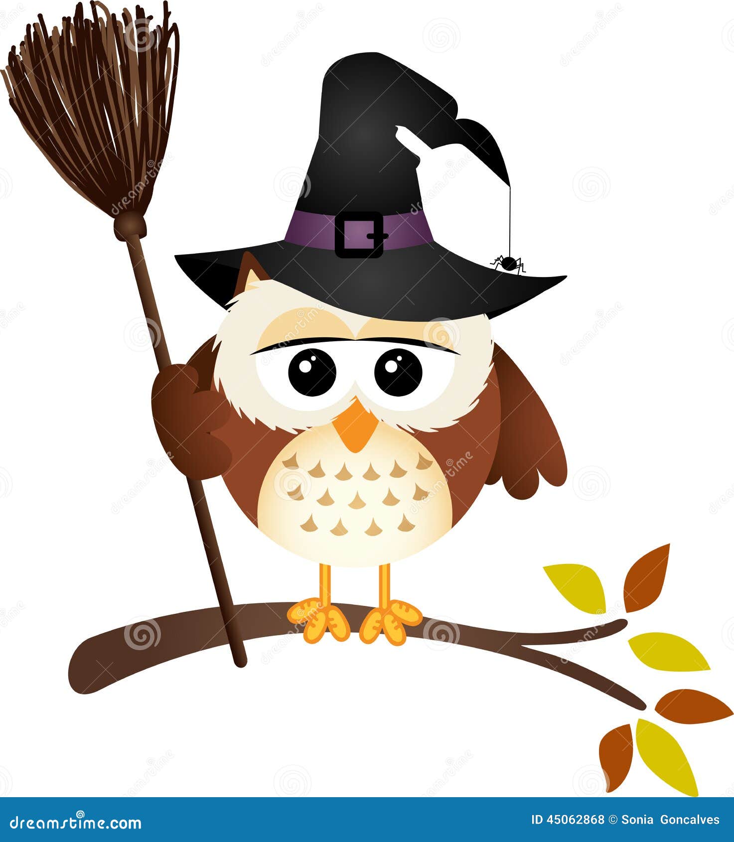 Búho De Halloween Con La Escoba De Bruja Ilustración del Vector ...