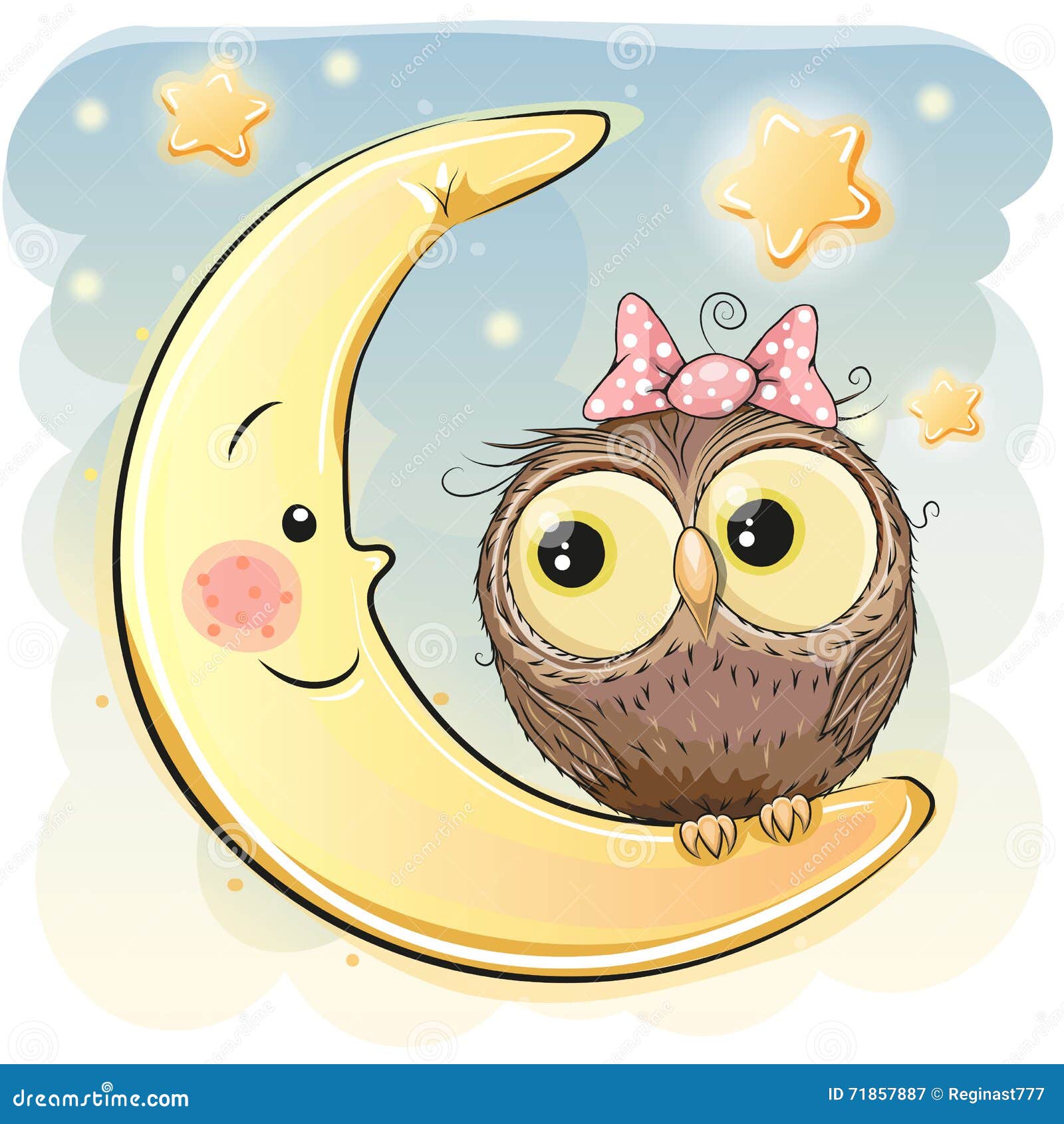 Búho en la luna ilustración del vector. Ilustración de gris - 71857887