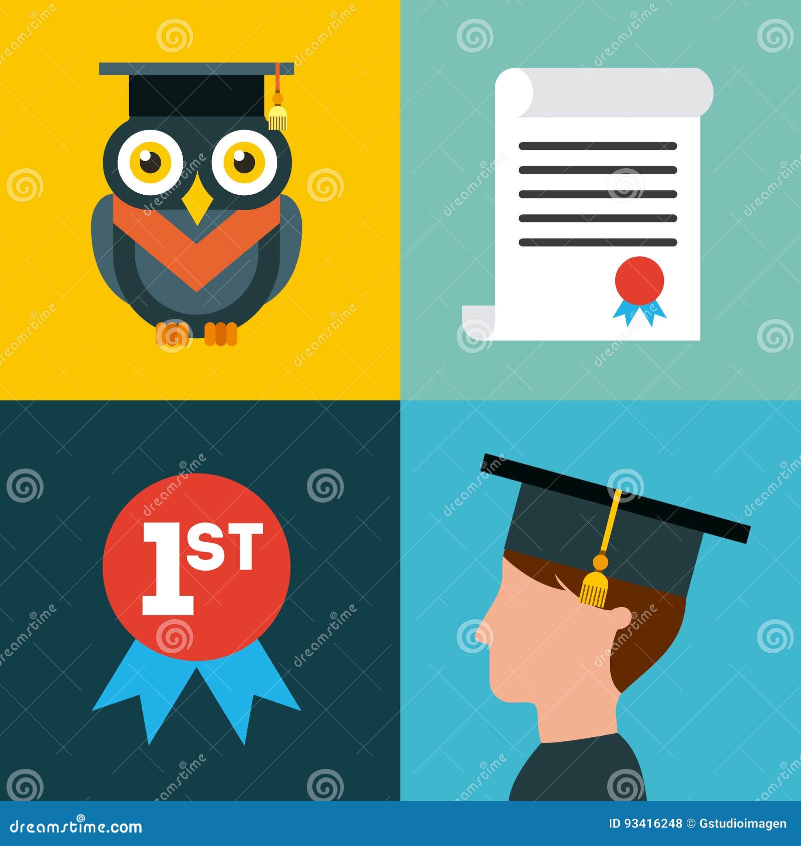 Búho Graduado Fijado Iconos Ilustración del Vector - Ilustración de ...