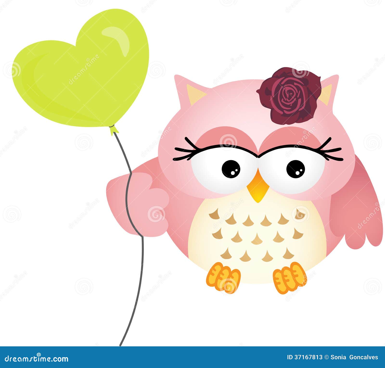 Búho rosado con el globo ilustración del vector. Ilustración de ...
