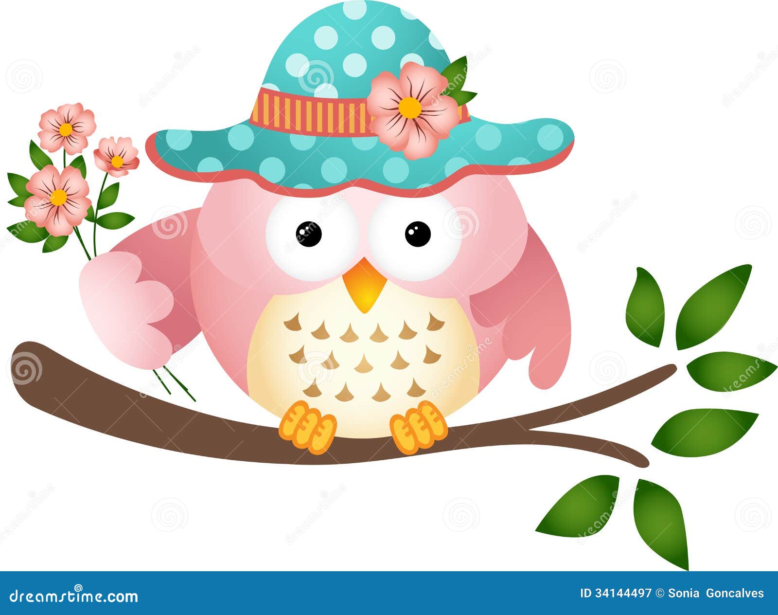 Búho rosado con las flores ilustración del vector. Ilustración de ...