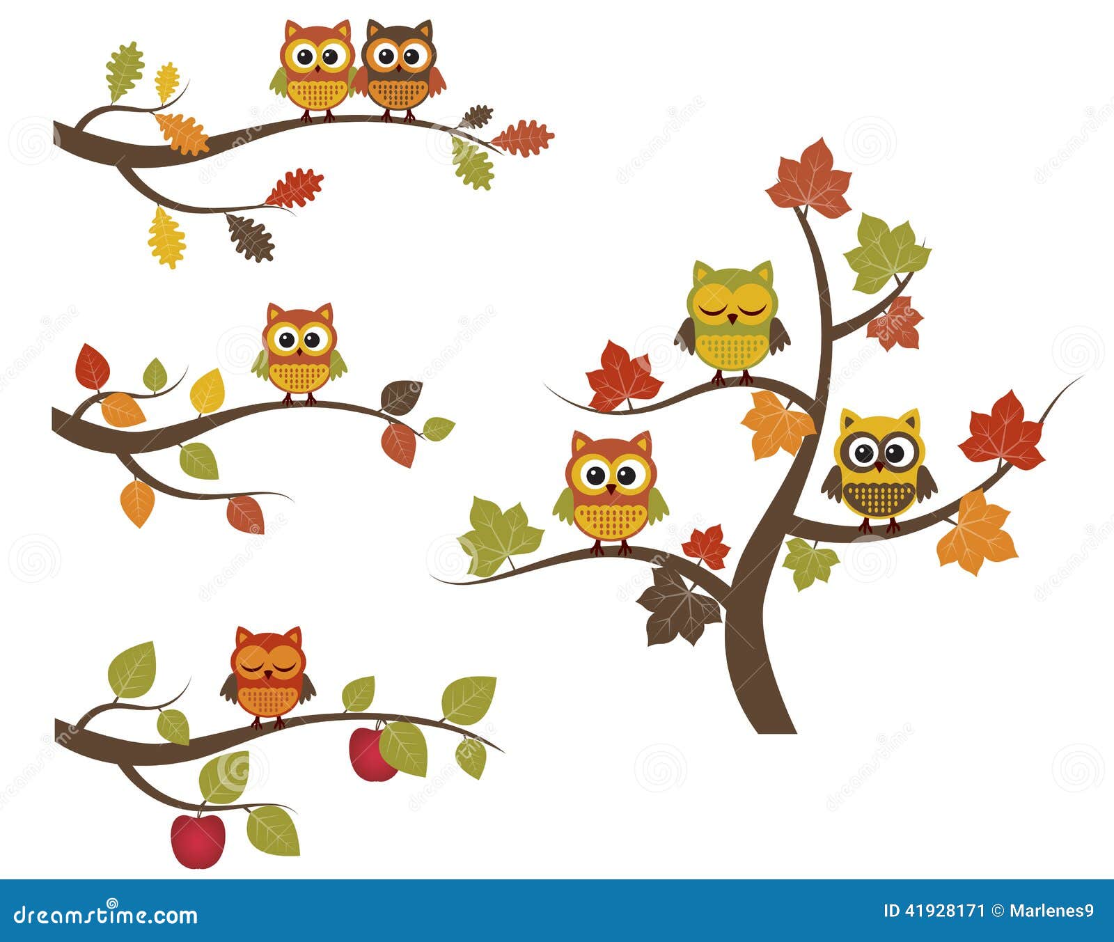 Búhos de la caída ilustración del vector. Ilustración de vector - 41928171
