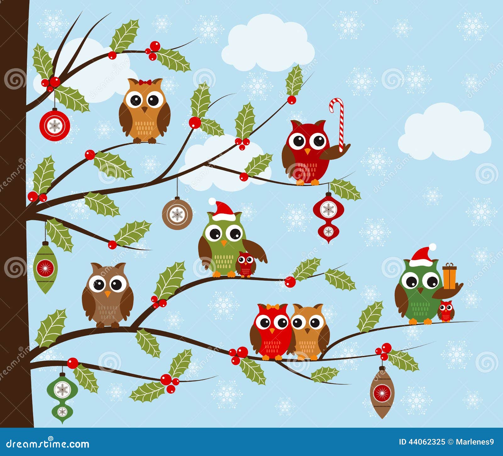 Búhos de la Navidad ilustración del vector. Ilustración de nube - 44062325