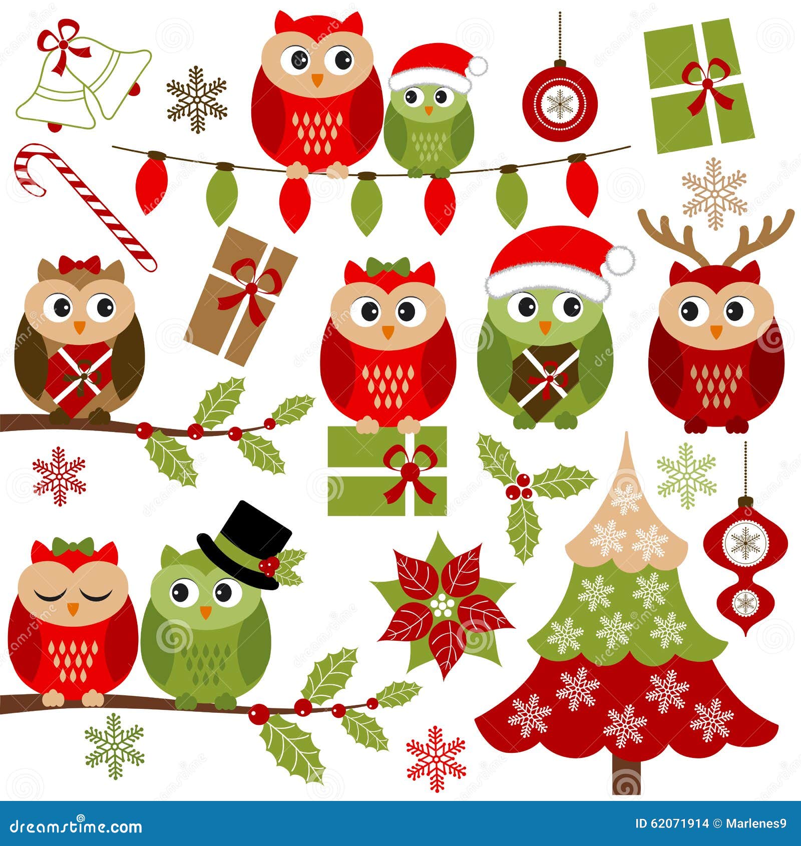 Búhos de la Navidad ilustración del vector. Ilustración de feliz - 62071914