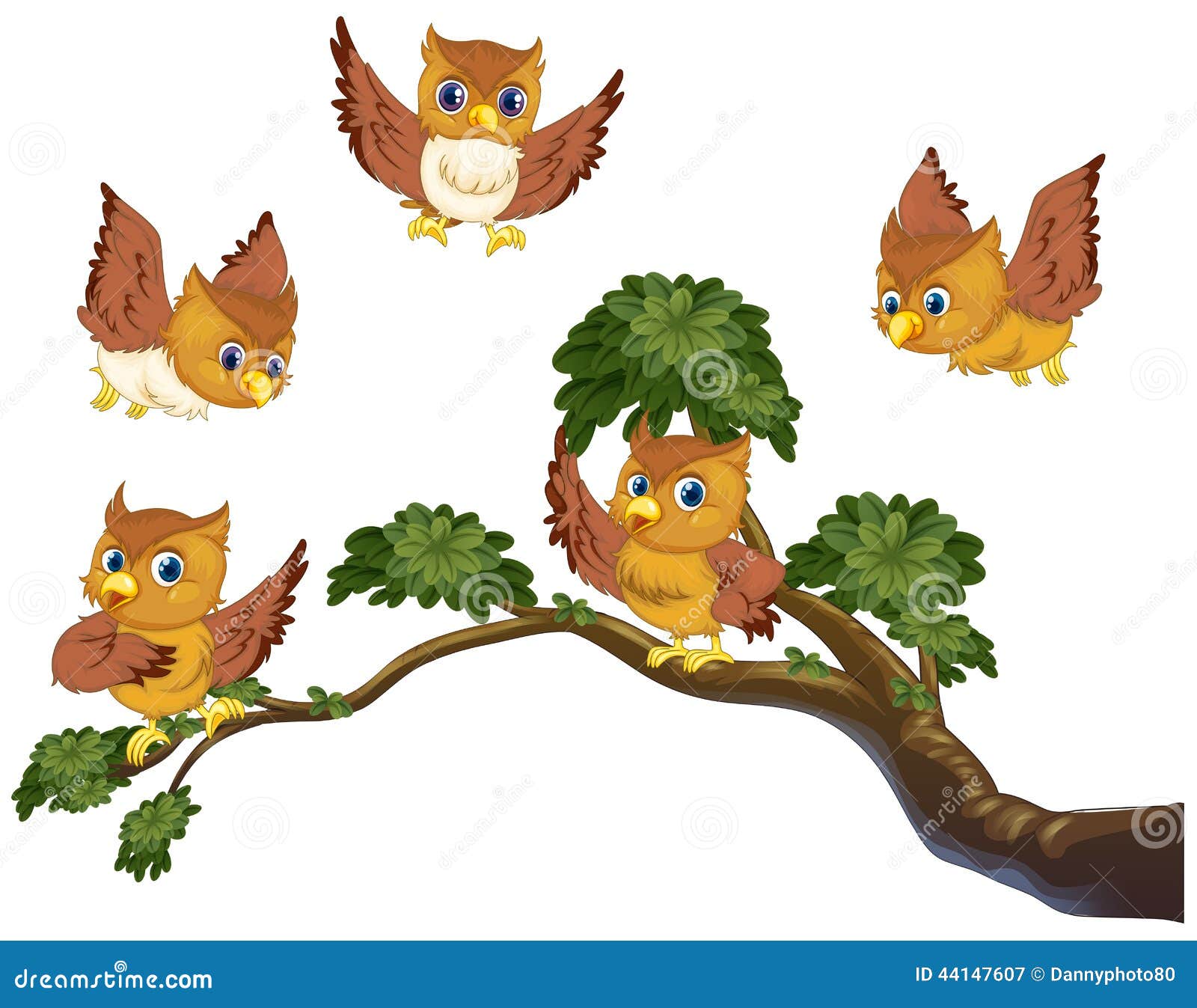 Búhos en rama ilustración del vector. Ilustración de verde - 44147607