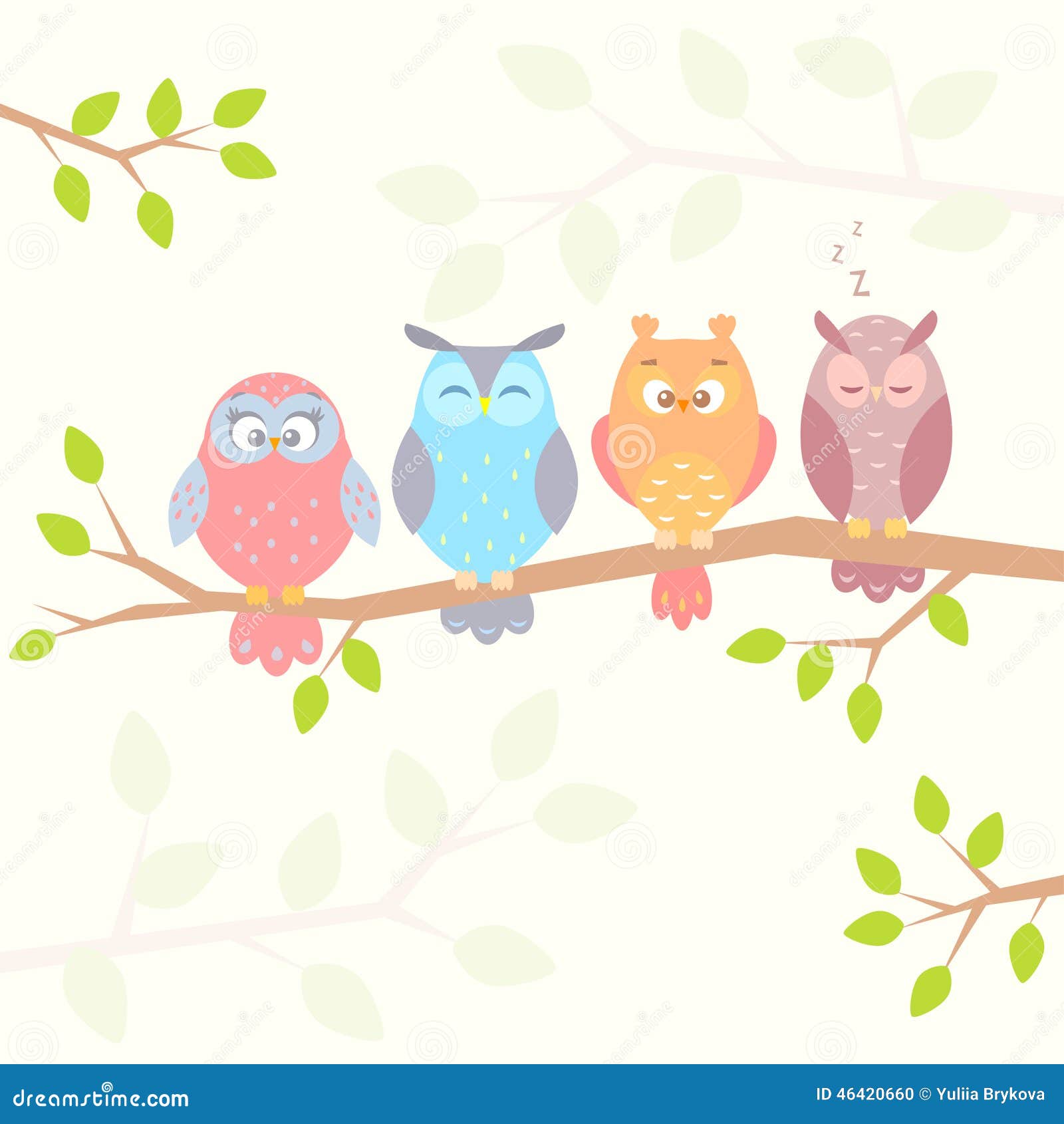 Búhos en rama ilustración del vector. Ilustración de encantador - 46420660