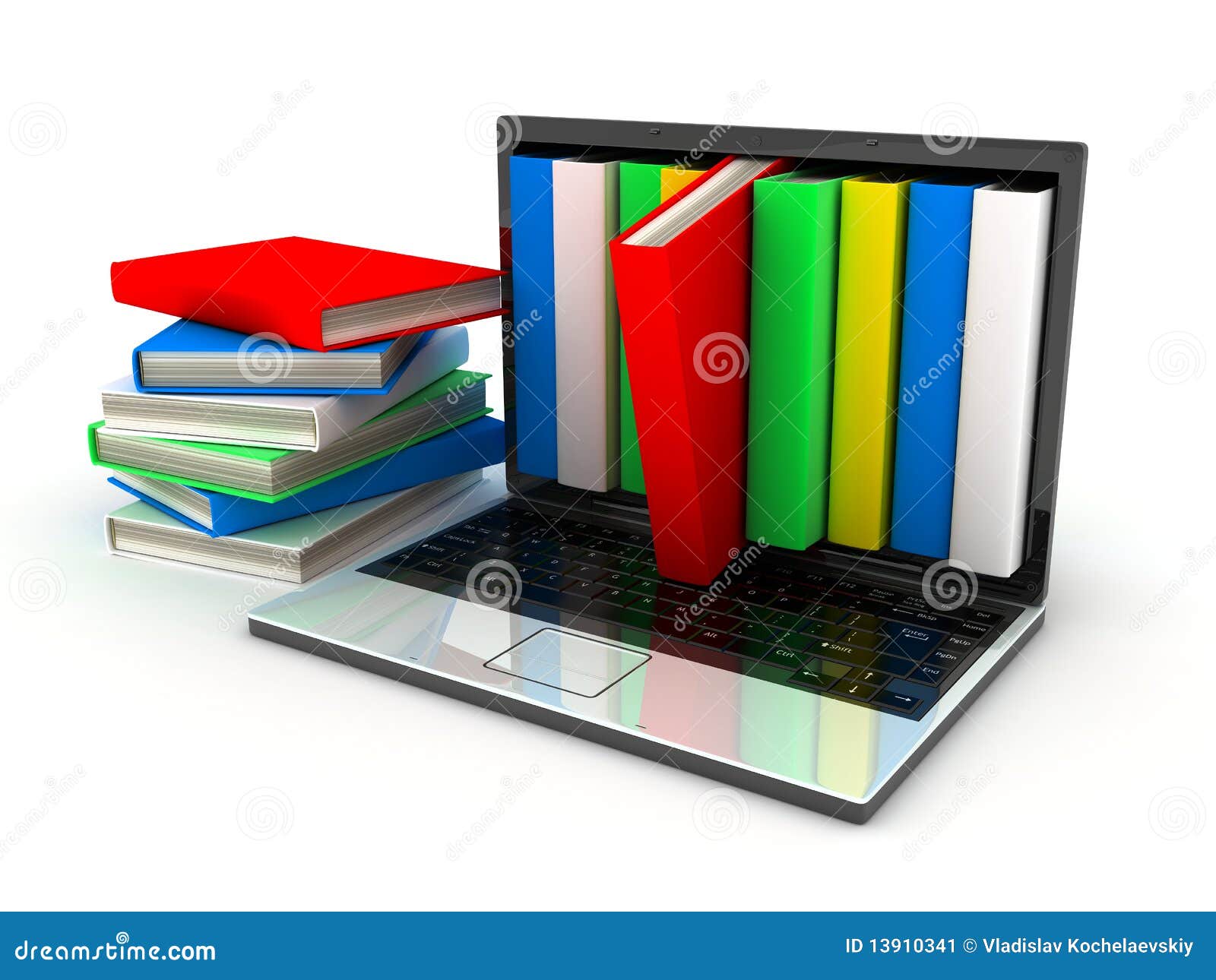 Bücher und Computer stock abbildung. Illustration von archive - 13910341