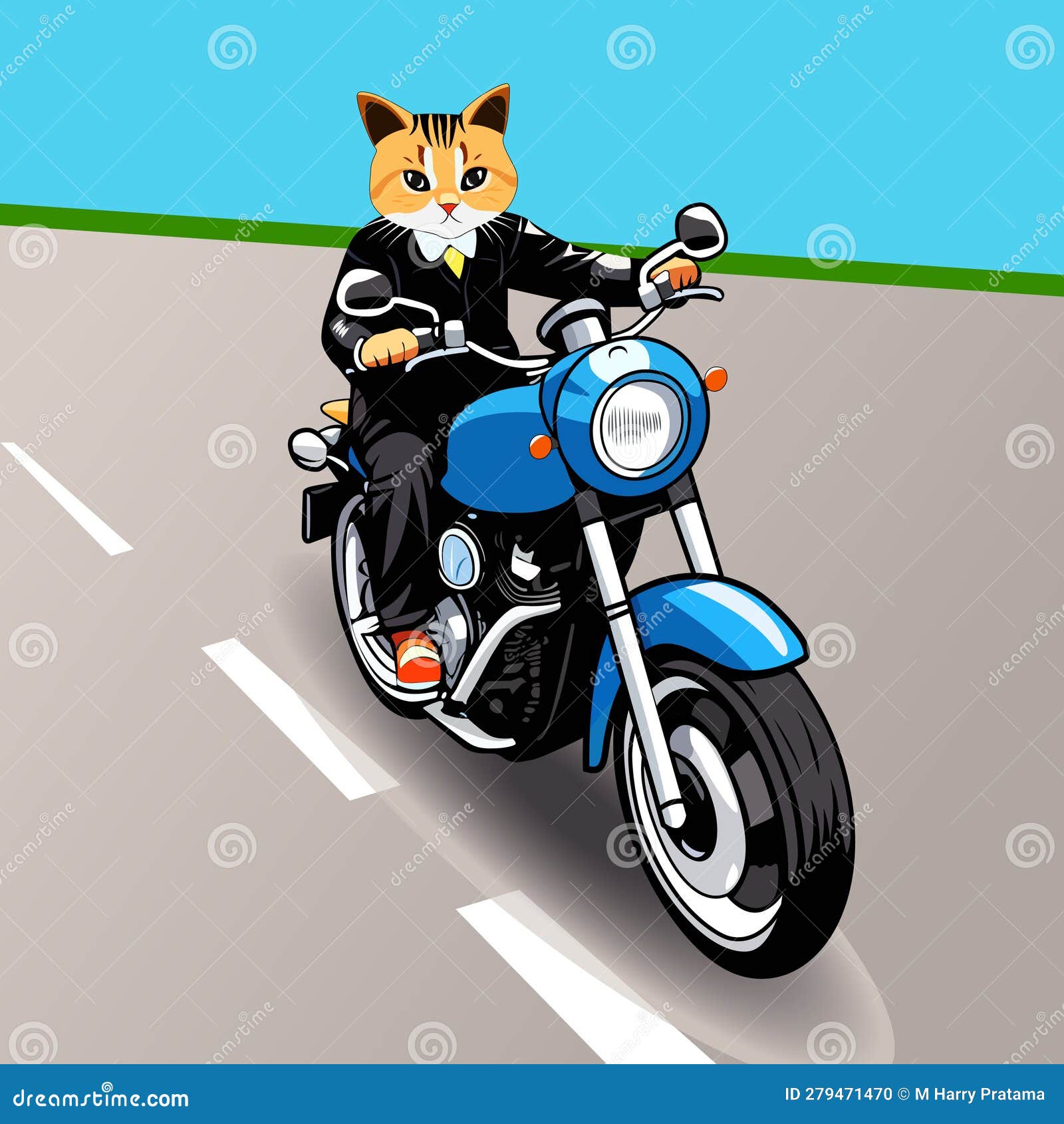 Cat Riding a Motorcycle Vector Stock Vector - Illustration of bike ...