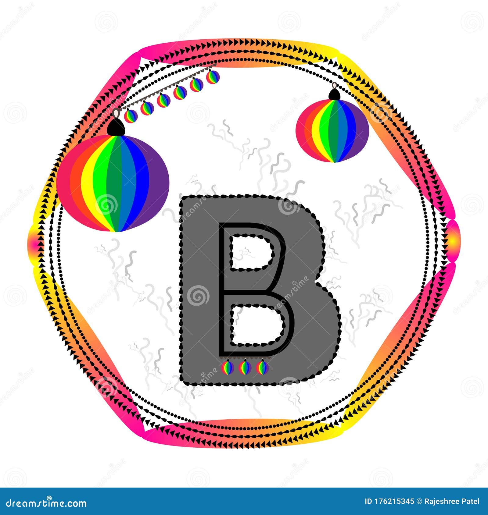 Alphabet B. Letter B Gradient Label. Rainbow Ball Sticker Frame Vector ...