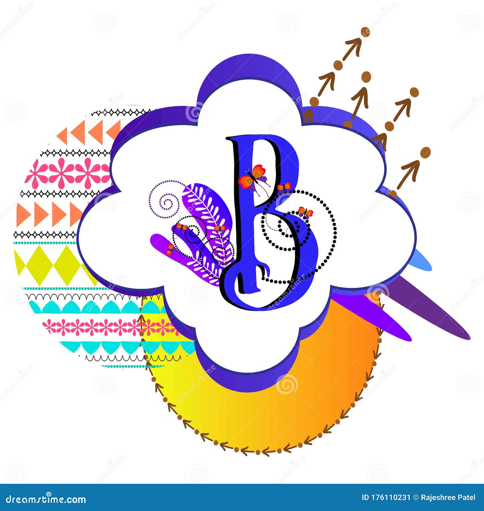 B Alphabet. Letter B Gradient Label. Vector Sticker Frame Using Shapes ...