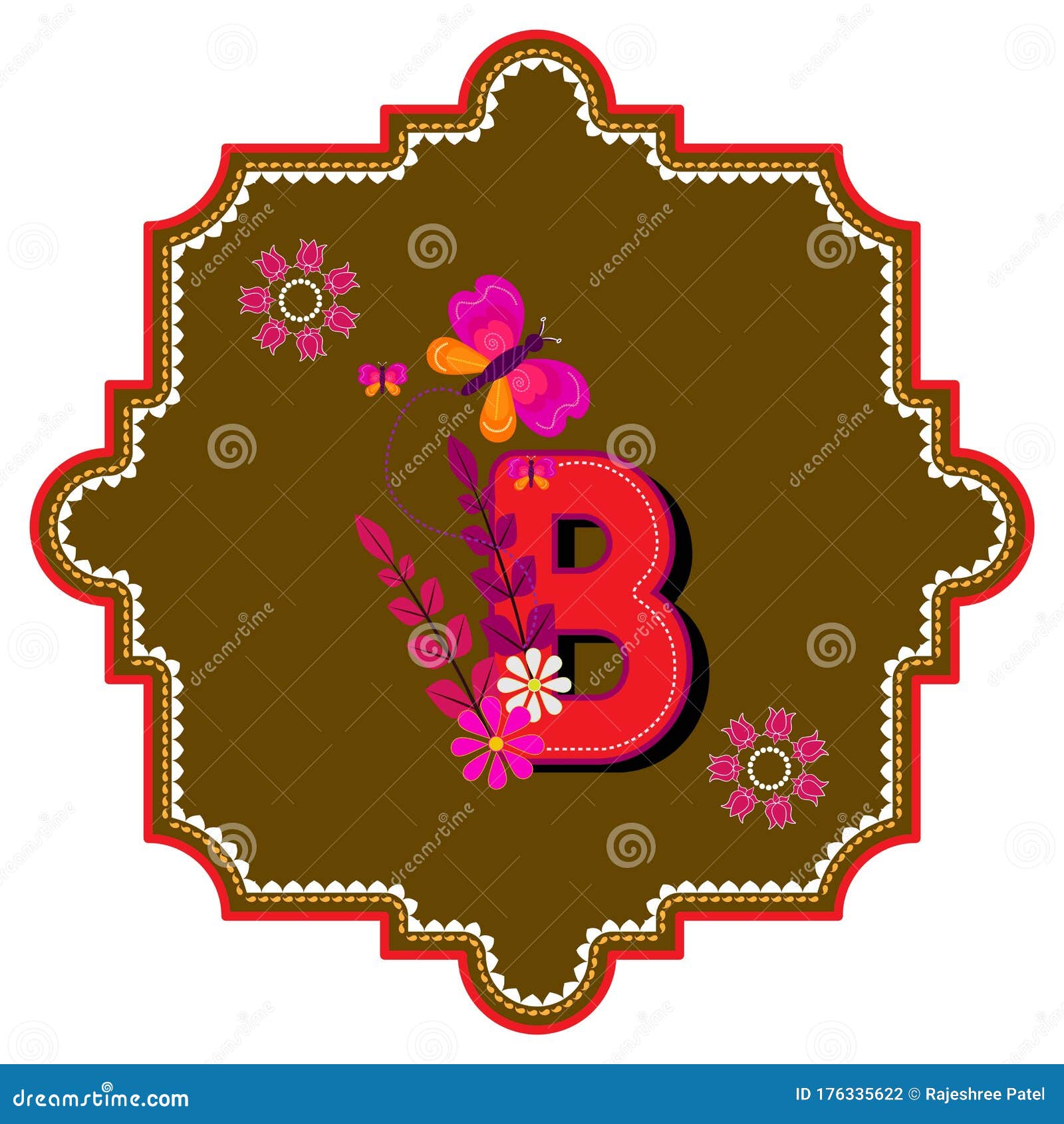 Letter B. Alphabet B Sticker. Floral Type with Butterflies. Lotus and ...