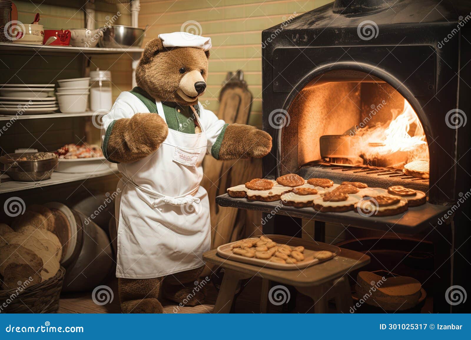 B As Baker Bear in Countryside Outfit while Baking Bread and Biscuit in ...