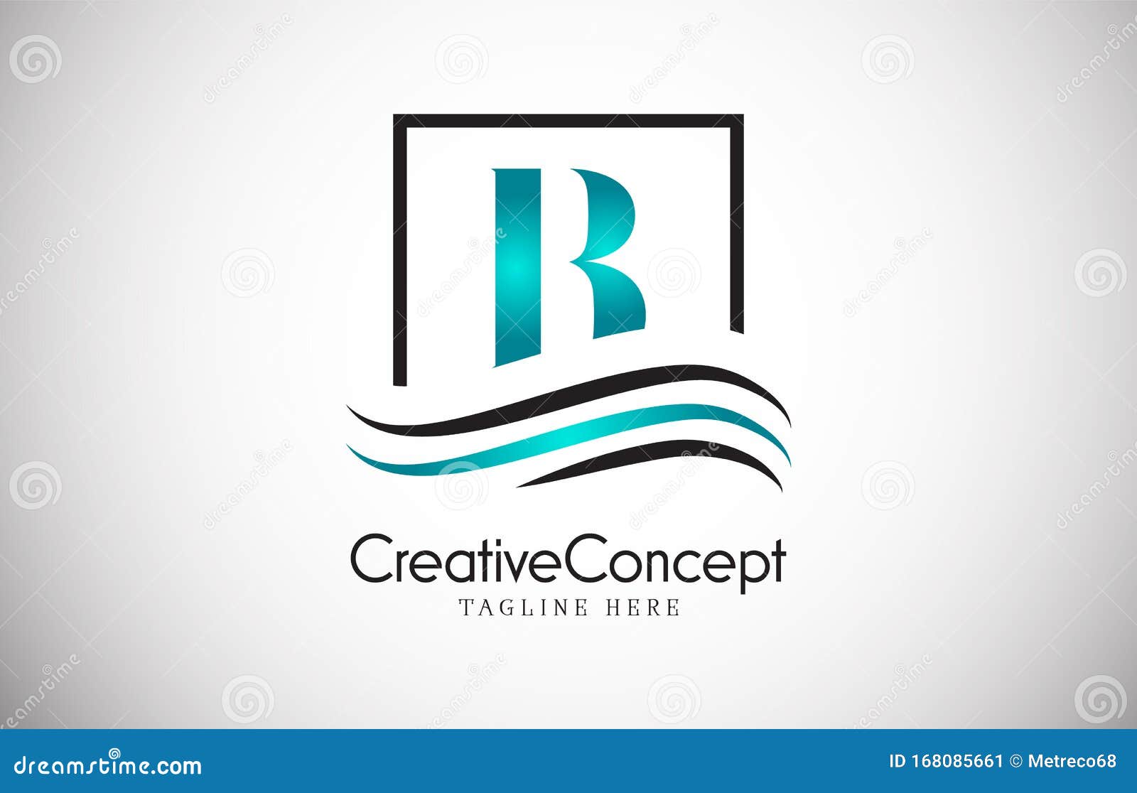 B Blue and Black Letter Logo Design with Frame Swoosh. Stock Vector ...