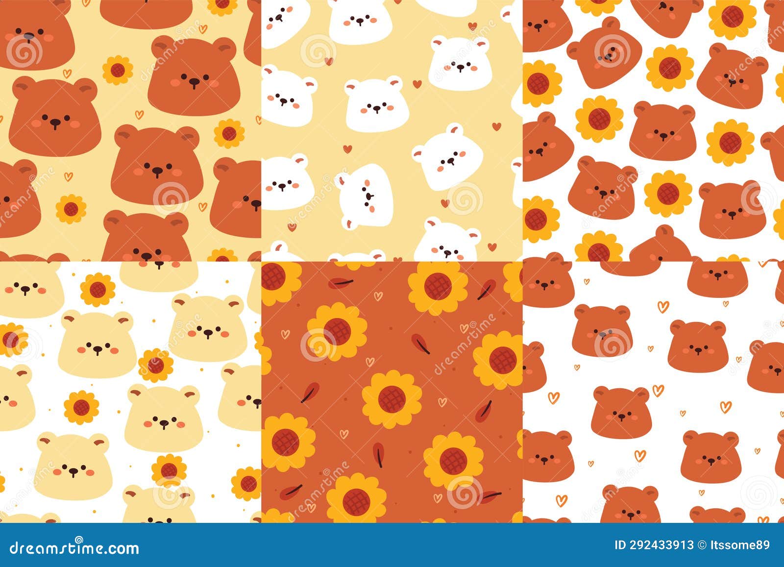 Set of Seamless Pattern Bundle, Pattern Collection Cartoon Bear Stock ...