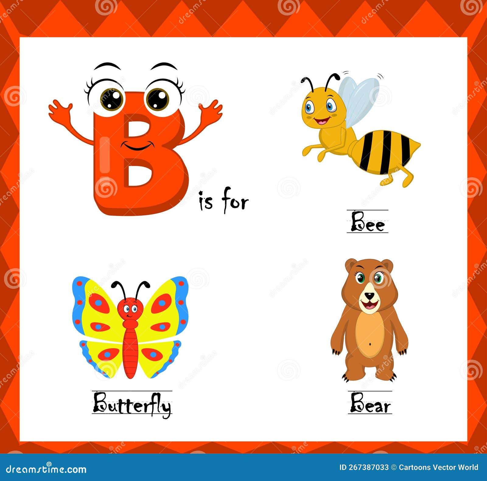 Letter B Vector, Alphabet B for Bee, Butterfly, Bear Animals, English ...