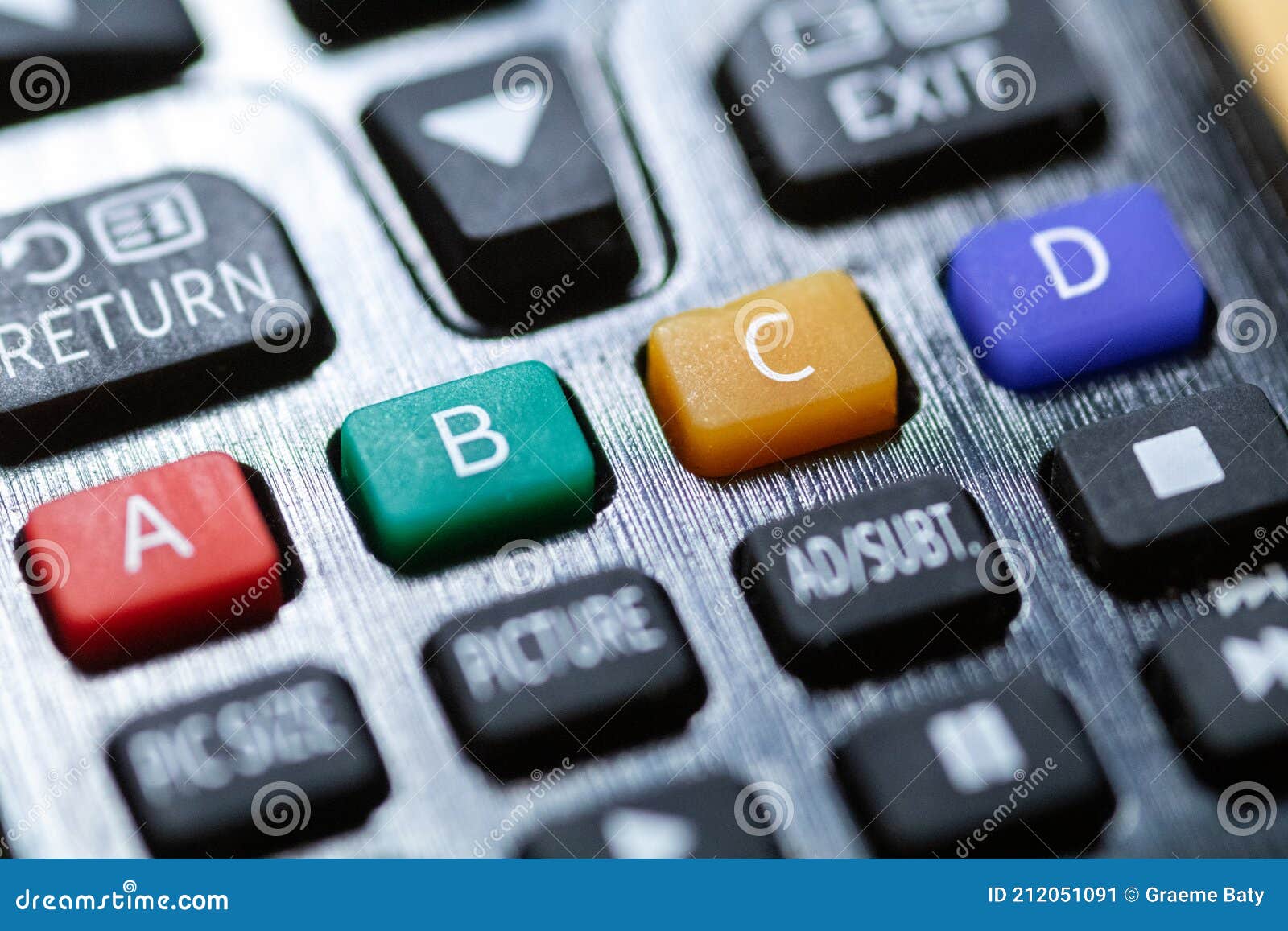 TV Remote Control Coloured a B C and D Buttons Close-up Stock Image ...