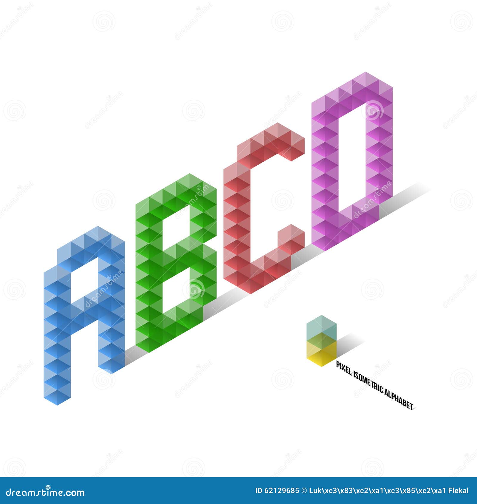 Pixel Isometric Font. 8-bit Symbols. 3D Digital Video Game Style ...