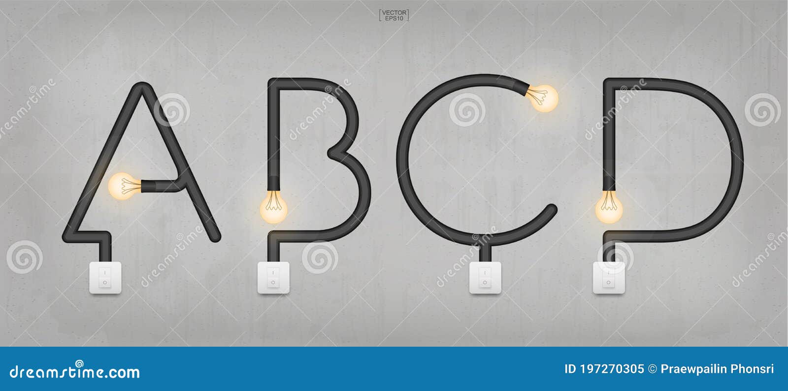 A, B, C, D - Set of Loft Alphabet Letters. Abstract Alphabet of Light ...