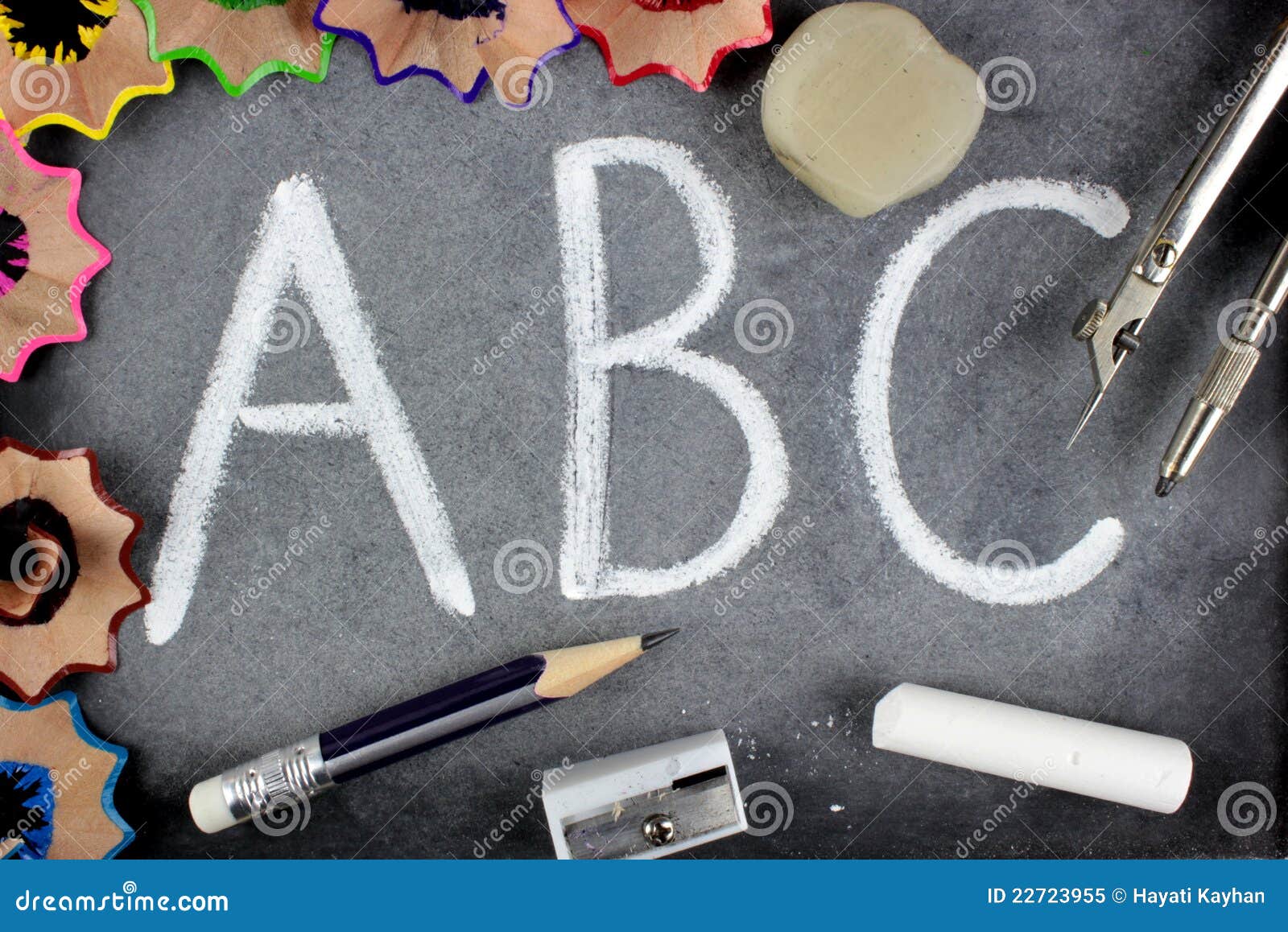 A B C Letters and School Stuff on Blackboard Stock Image - Image of ...