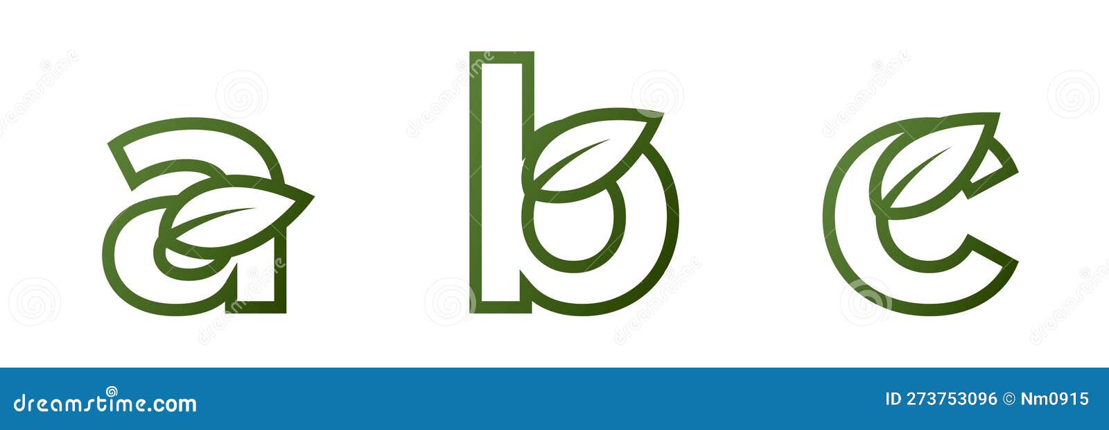 A B C Line Lowercase Letters with Leaf. Alphabet Logo Design. Eco ...