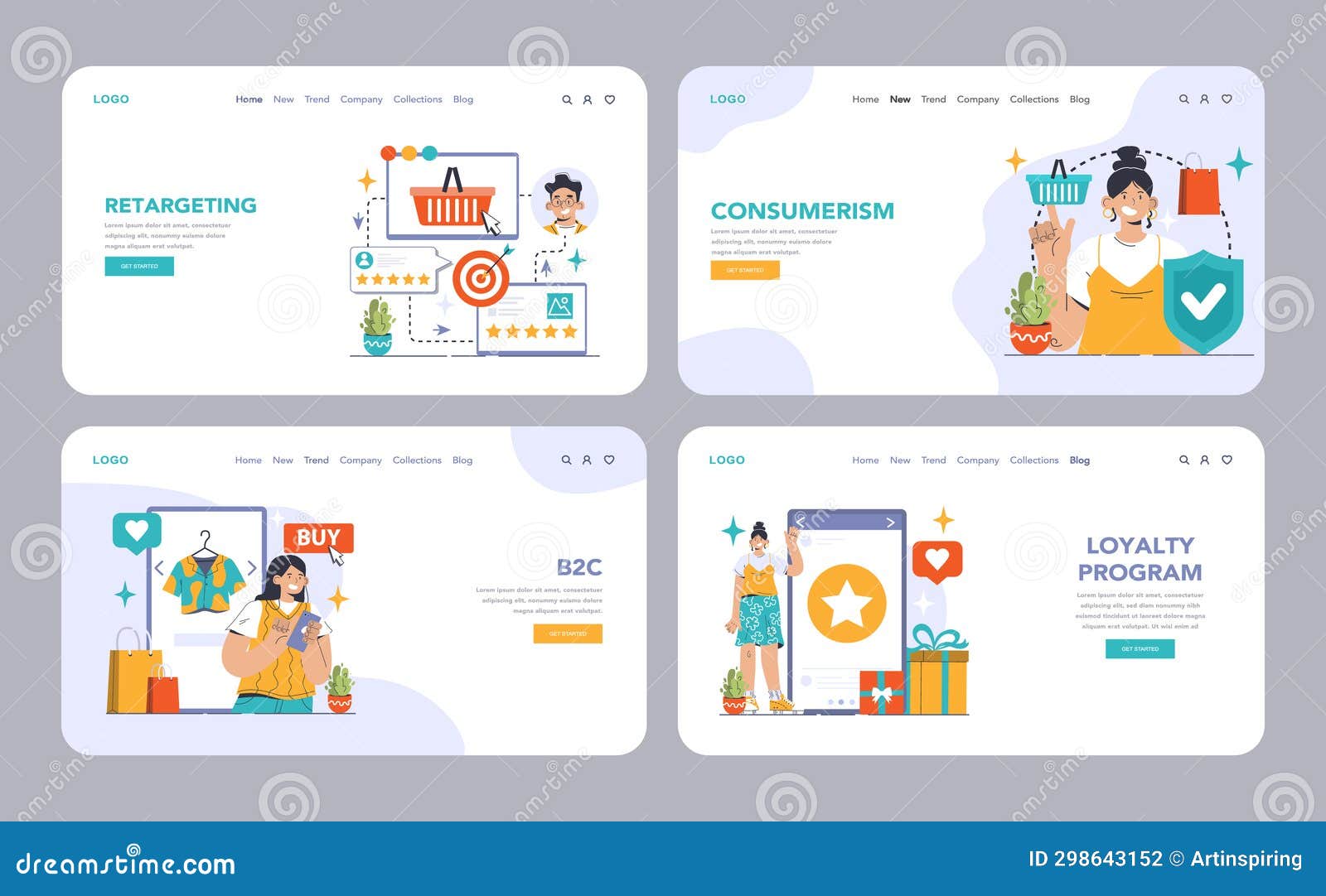 B2C Set. Flat Vector Illustration Stock Illustration - Illustration of ...