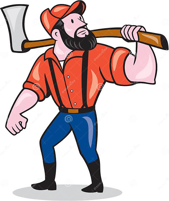 Bûcheron Holding Axe Cartoon Illustration Stock - Illustration du plot ...