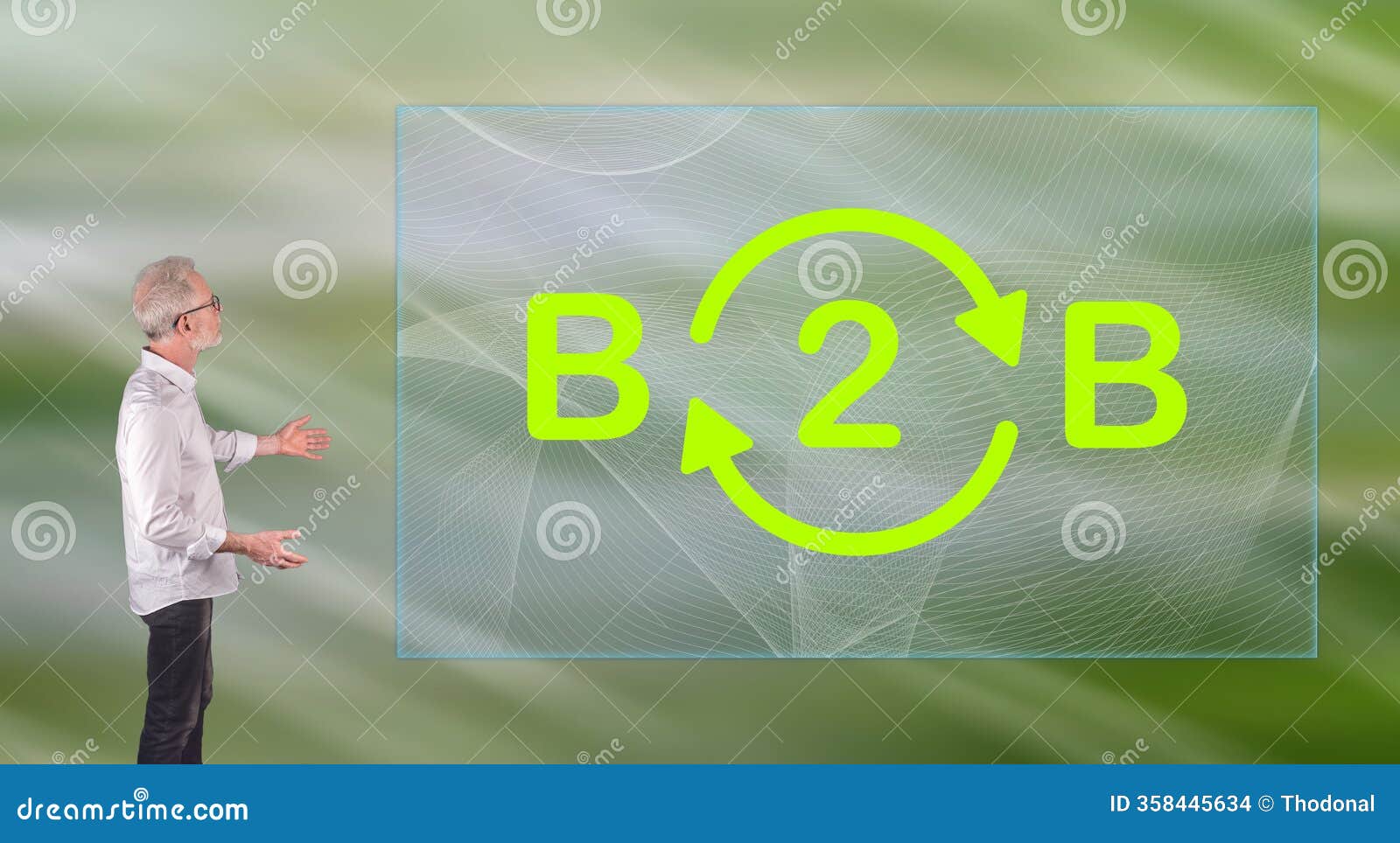 A B2b Concept Explained by a Businessman on a Wall Screen Stock Photo ...