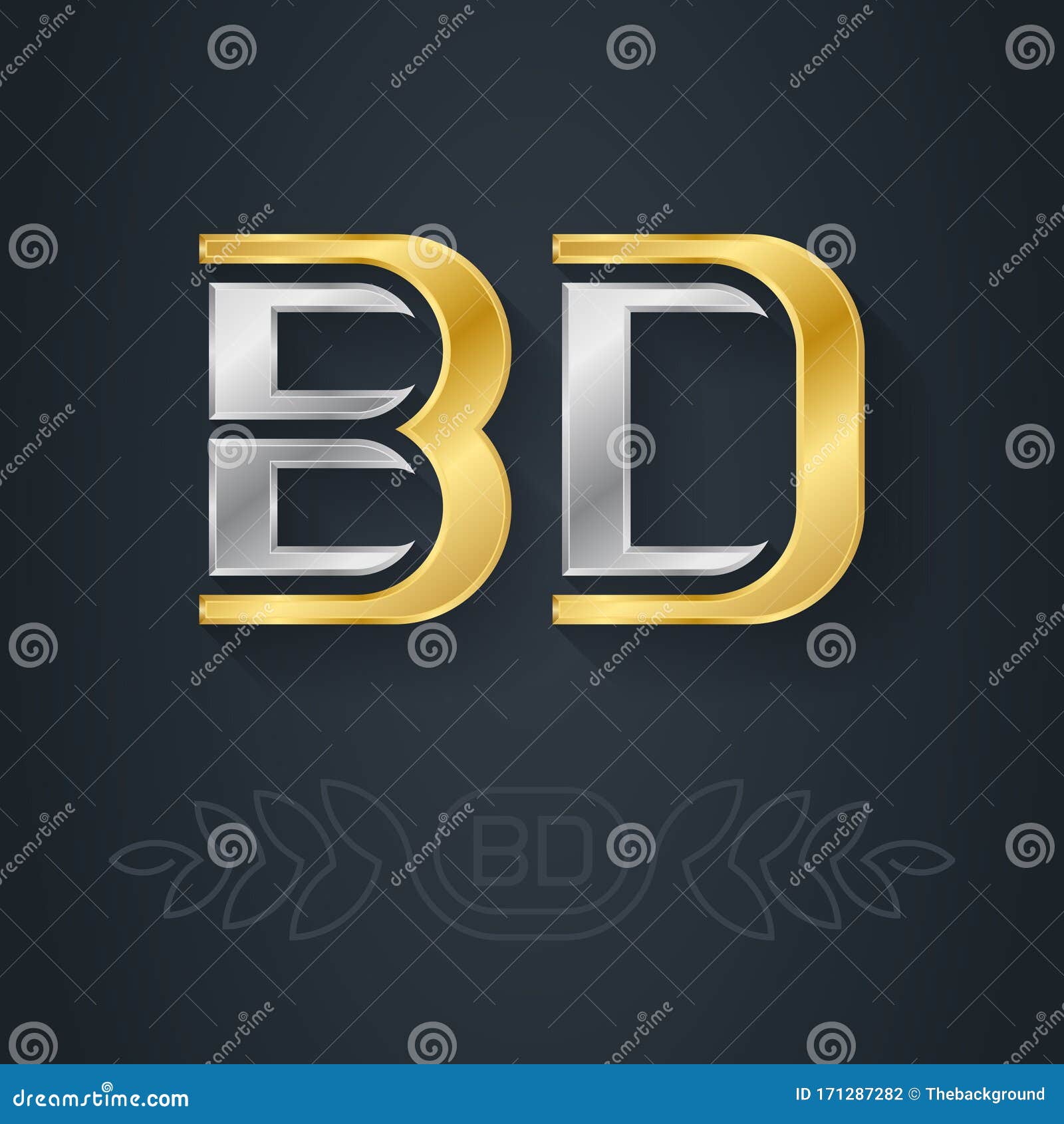 B and D - Initials. BD - Metallic 3d Icon or Logotype Template. Gold ...