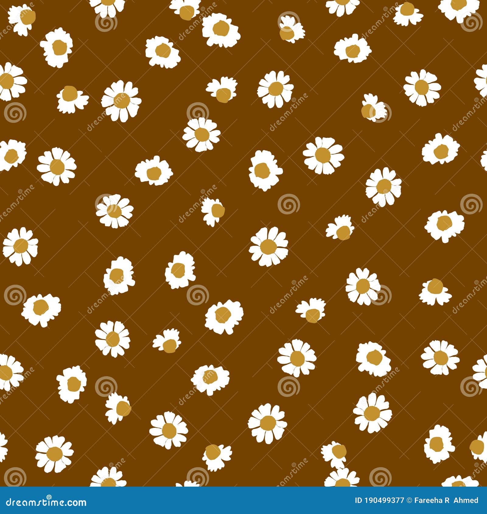 Seamless Floral Pattern Daisy on Brown Background. Vintage Great for ...