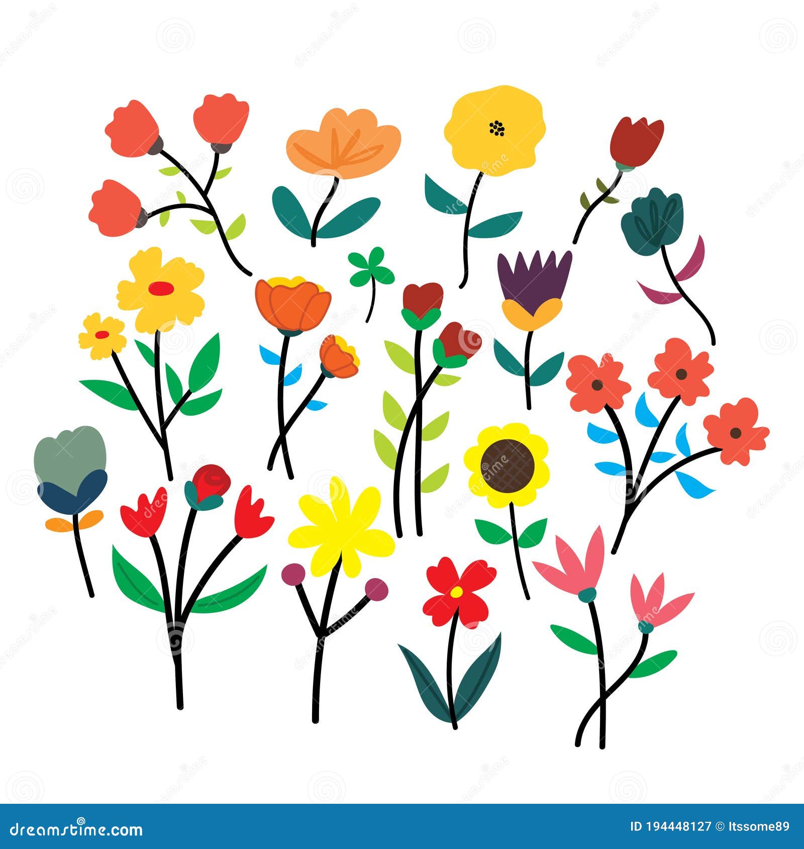 Collection Set Cartoon Cute Flower. for Sticker, Fabric Print, Icon ...