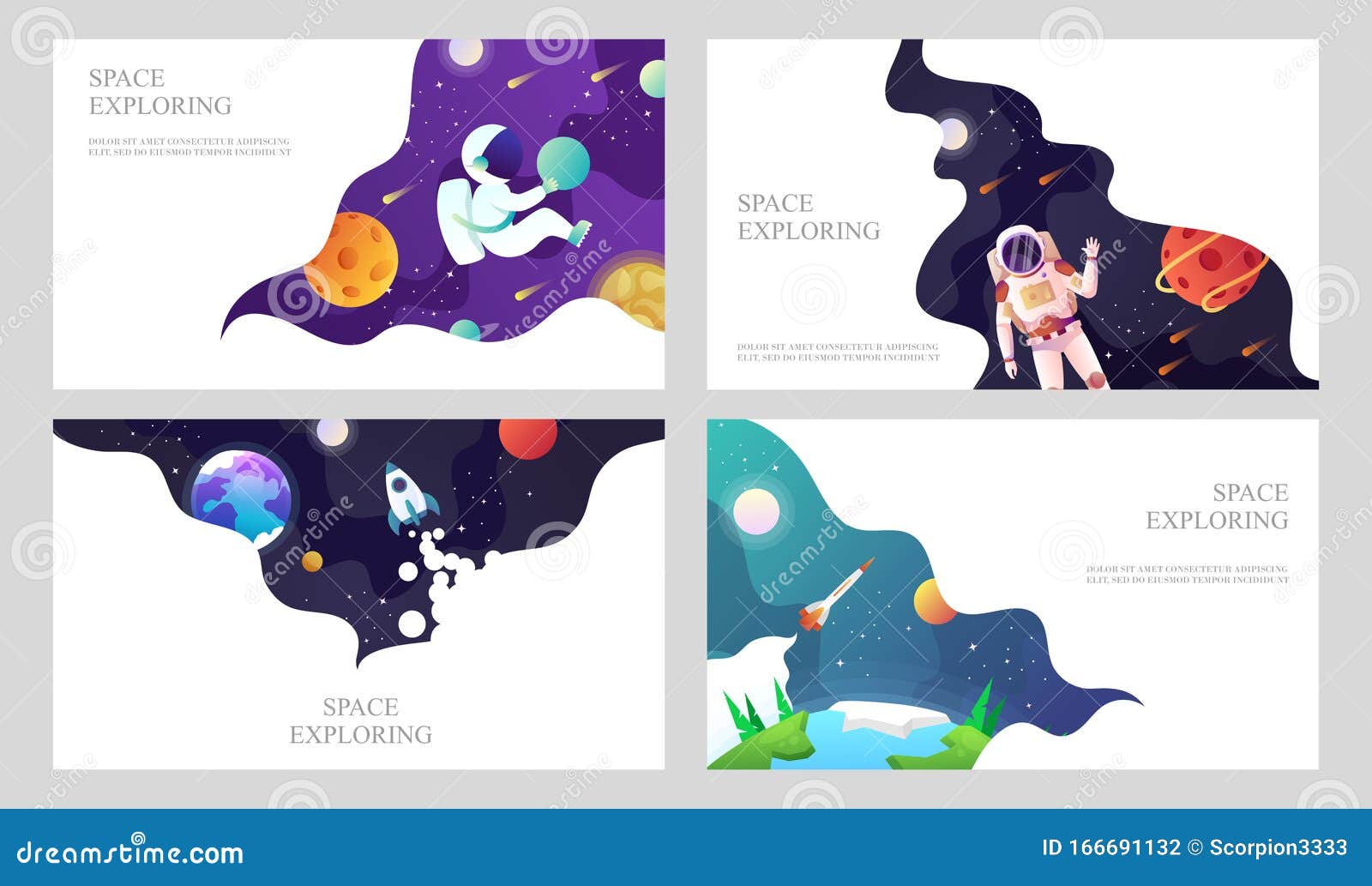 Set of Web Banners Templates. Presentation. Space Explore. Cartoon ...