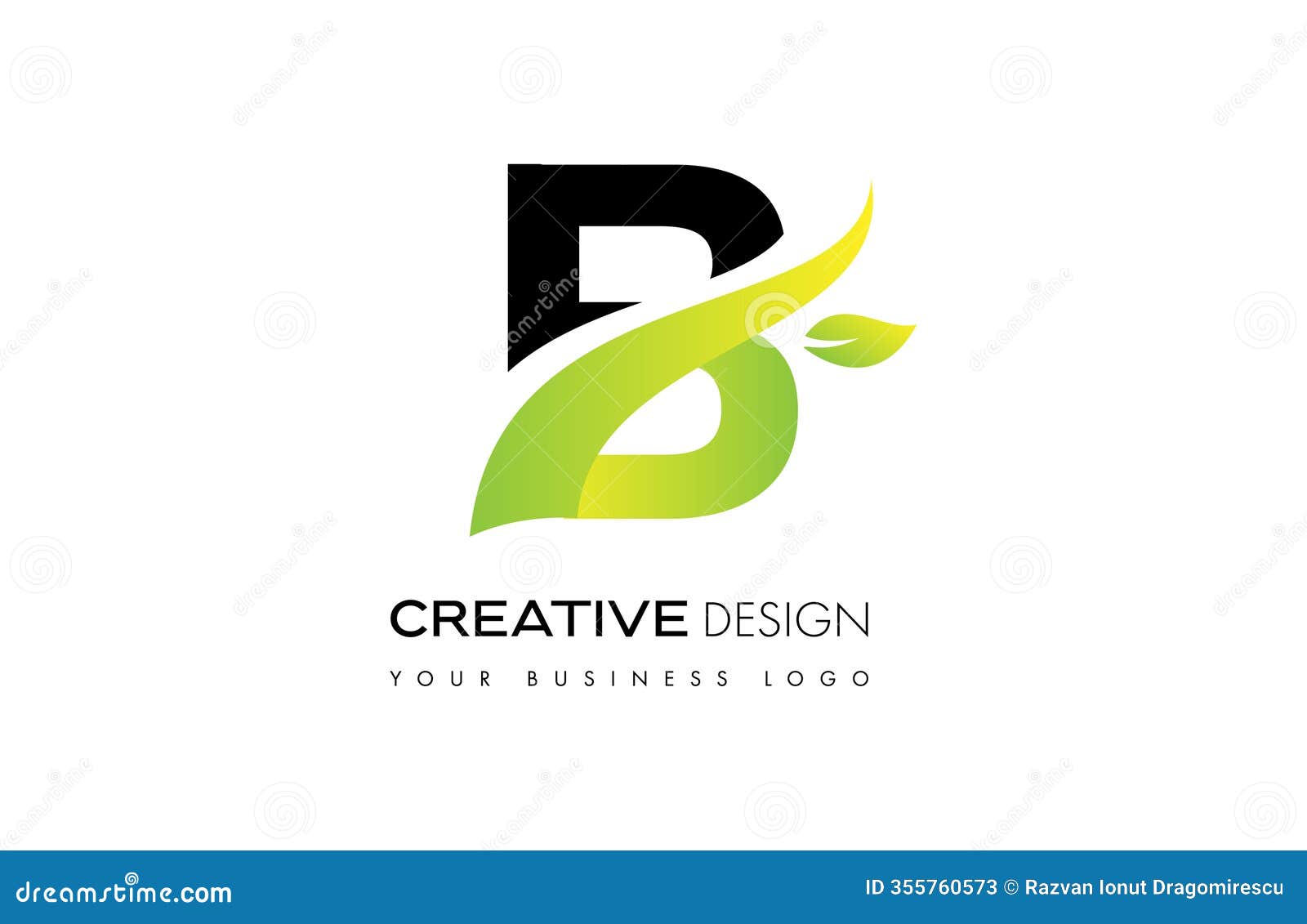 B Leaf Letter Logo Design with Creative Curved Lines Shapes Vector ...