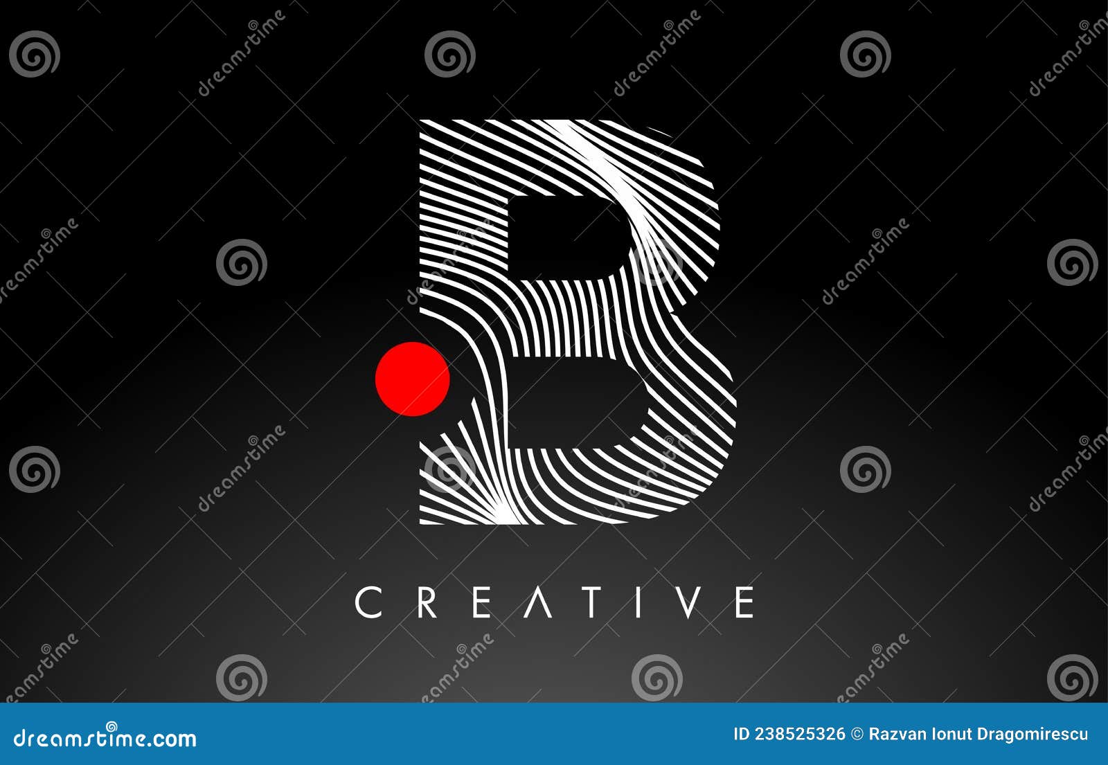 B Letter Logo with Red Dot Circle and Warp Lines Design Vector Stock ...