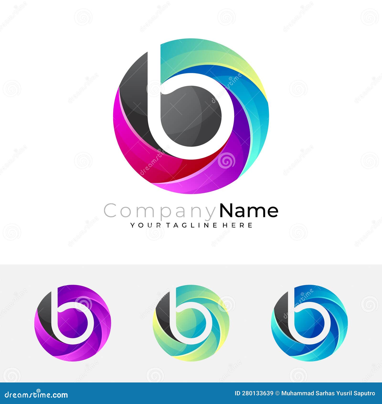 B Logo and Circle Colorful Design, 3d Style Logos Stock Vector ...