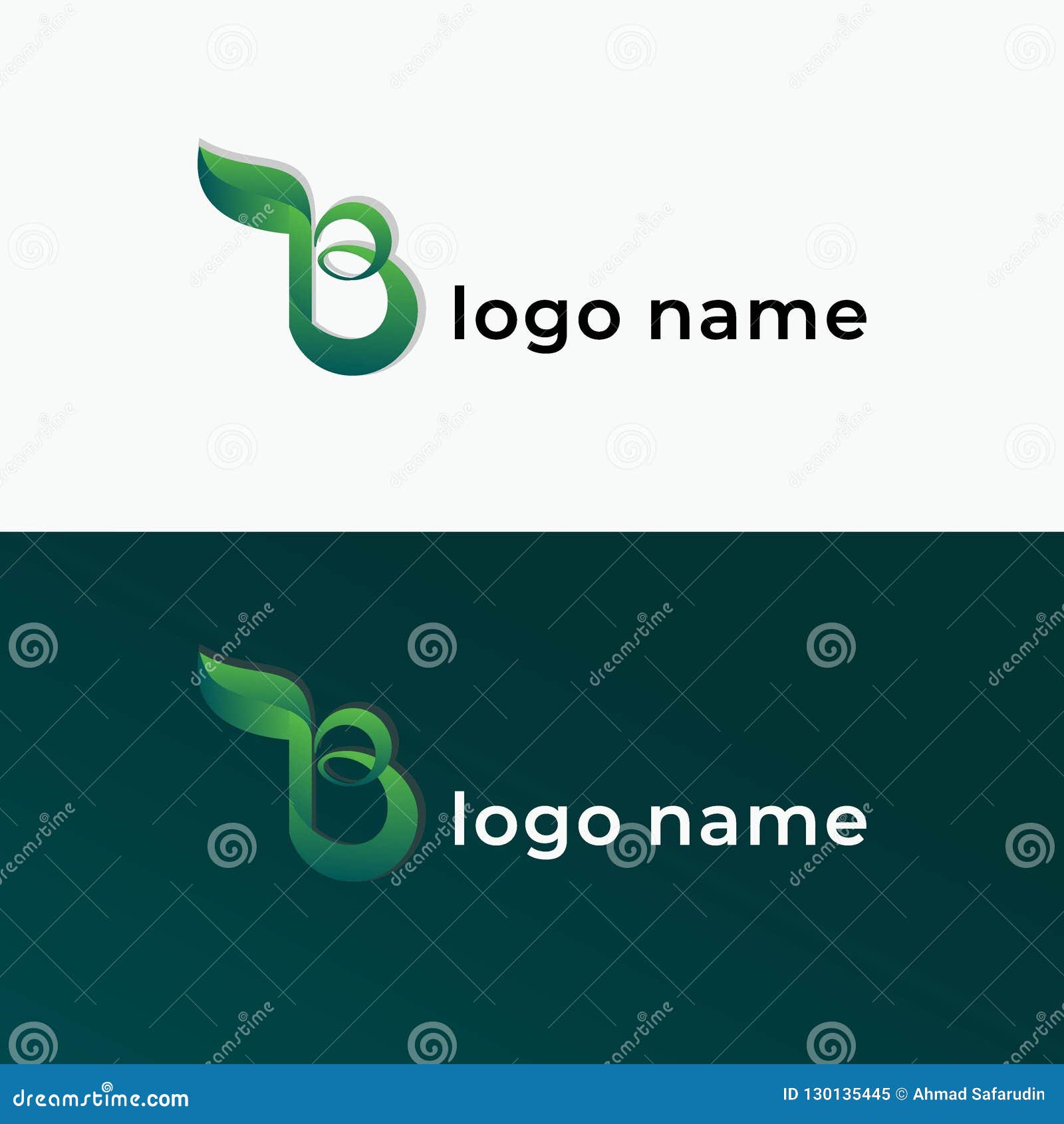 B Logo with Leaf Iconic and Sample Text. Template Ready Made Logogram ...