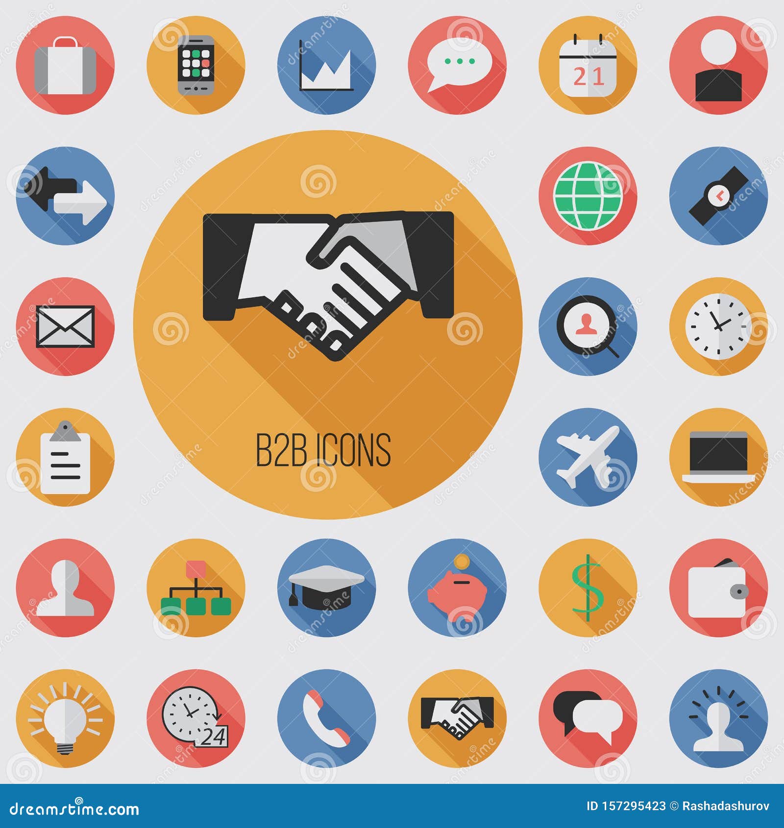B2B Plano, Conjunto De Iconos Digitales Ilustración del Vector ...