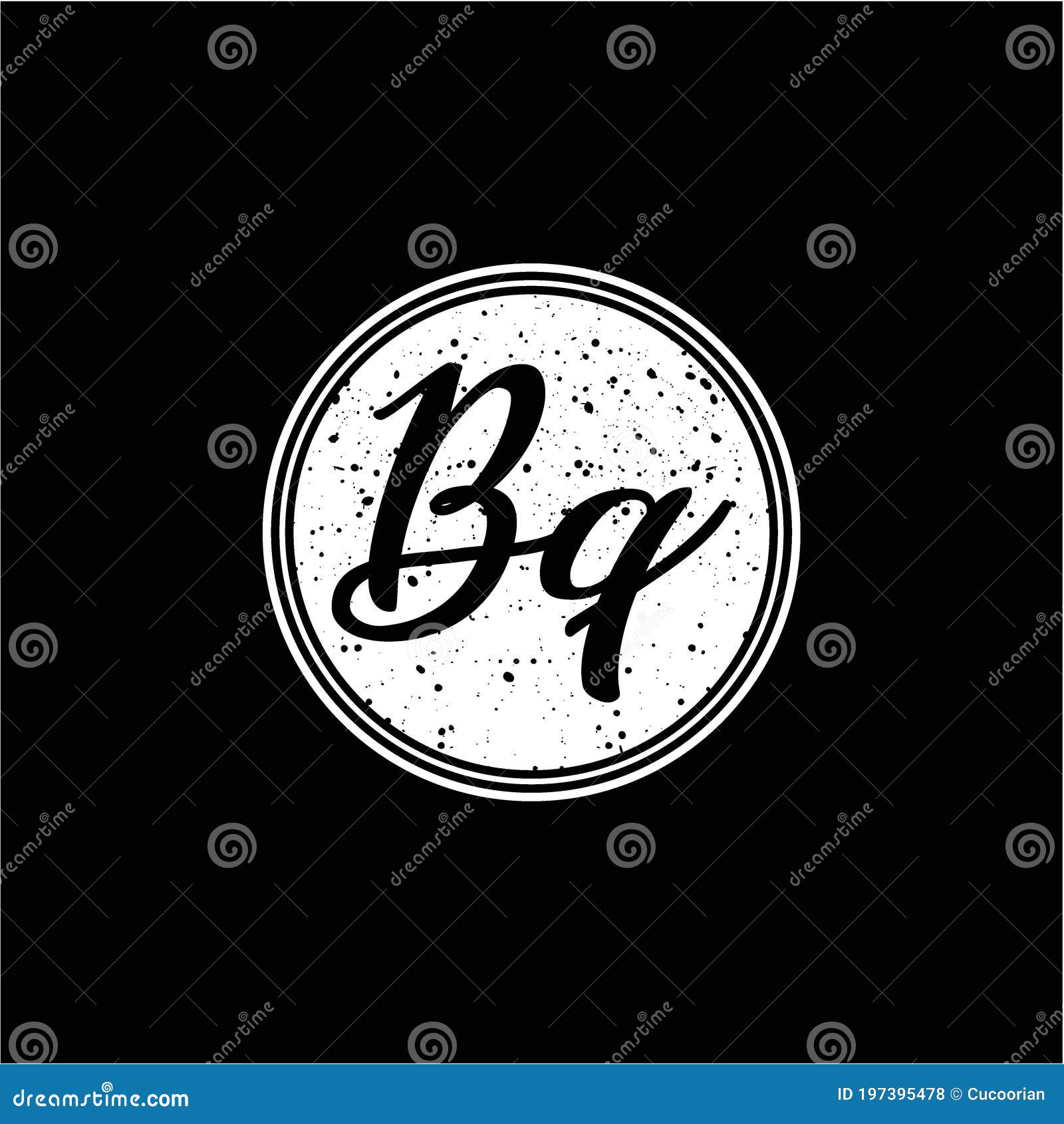 B Q Initial Handwriting in Black and White Circle Frame Design Stock ...