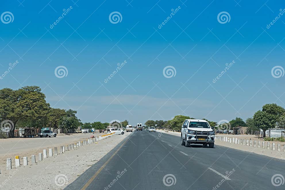 The B1 Road between Grootfontein and Rundu in the North of Namibia ...